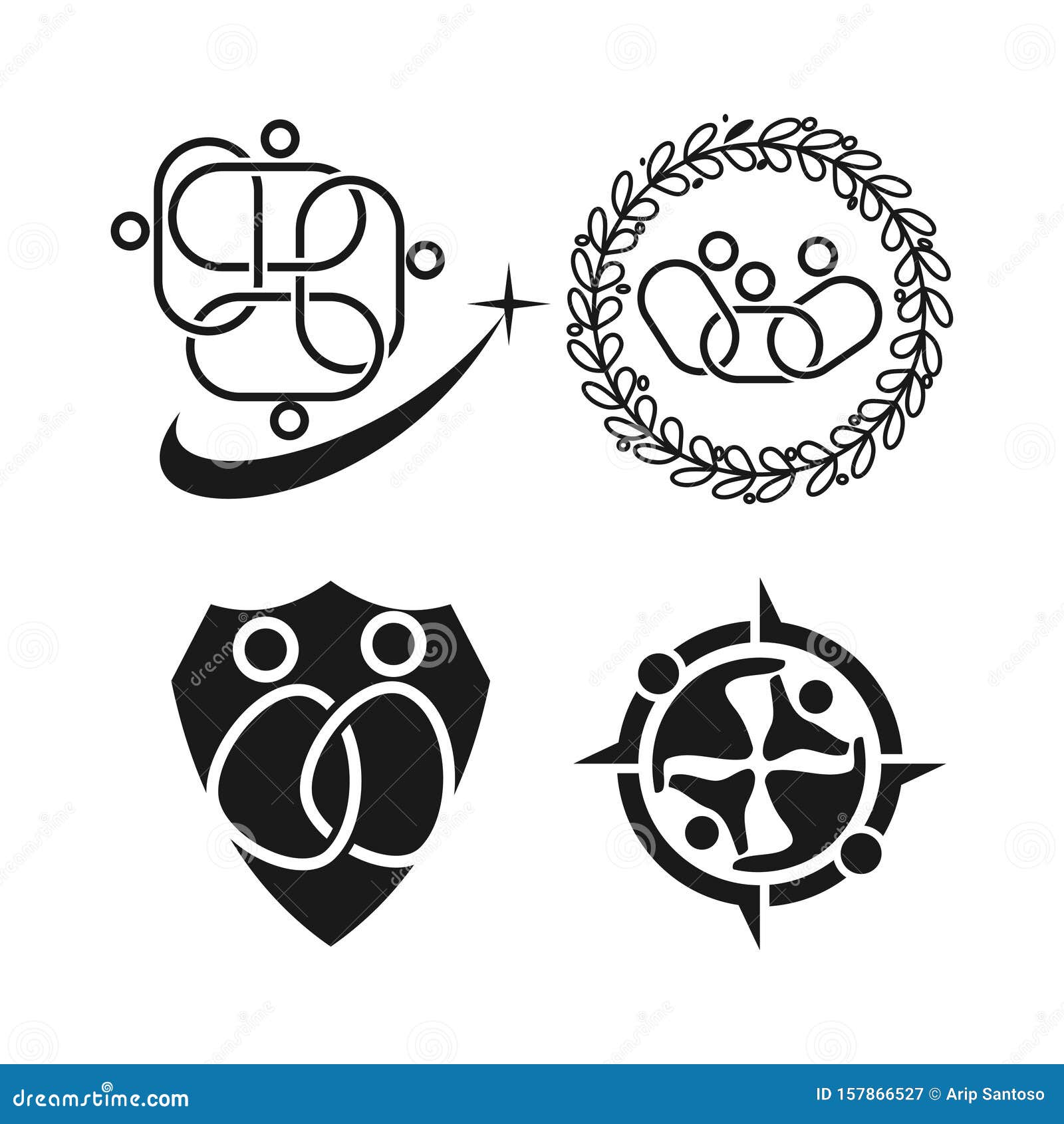 Shield Compass Solution Commitment Teamwork Together Black Logo Stock ...