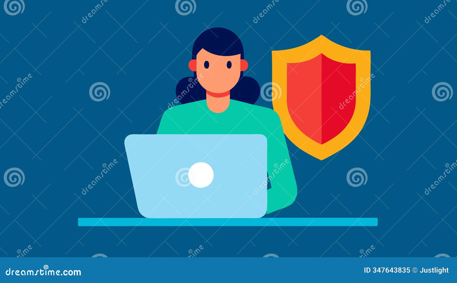 Shield and Computer an Analyst Sitting in Front of a Laptop with a ...
