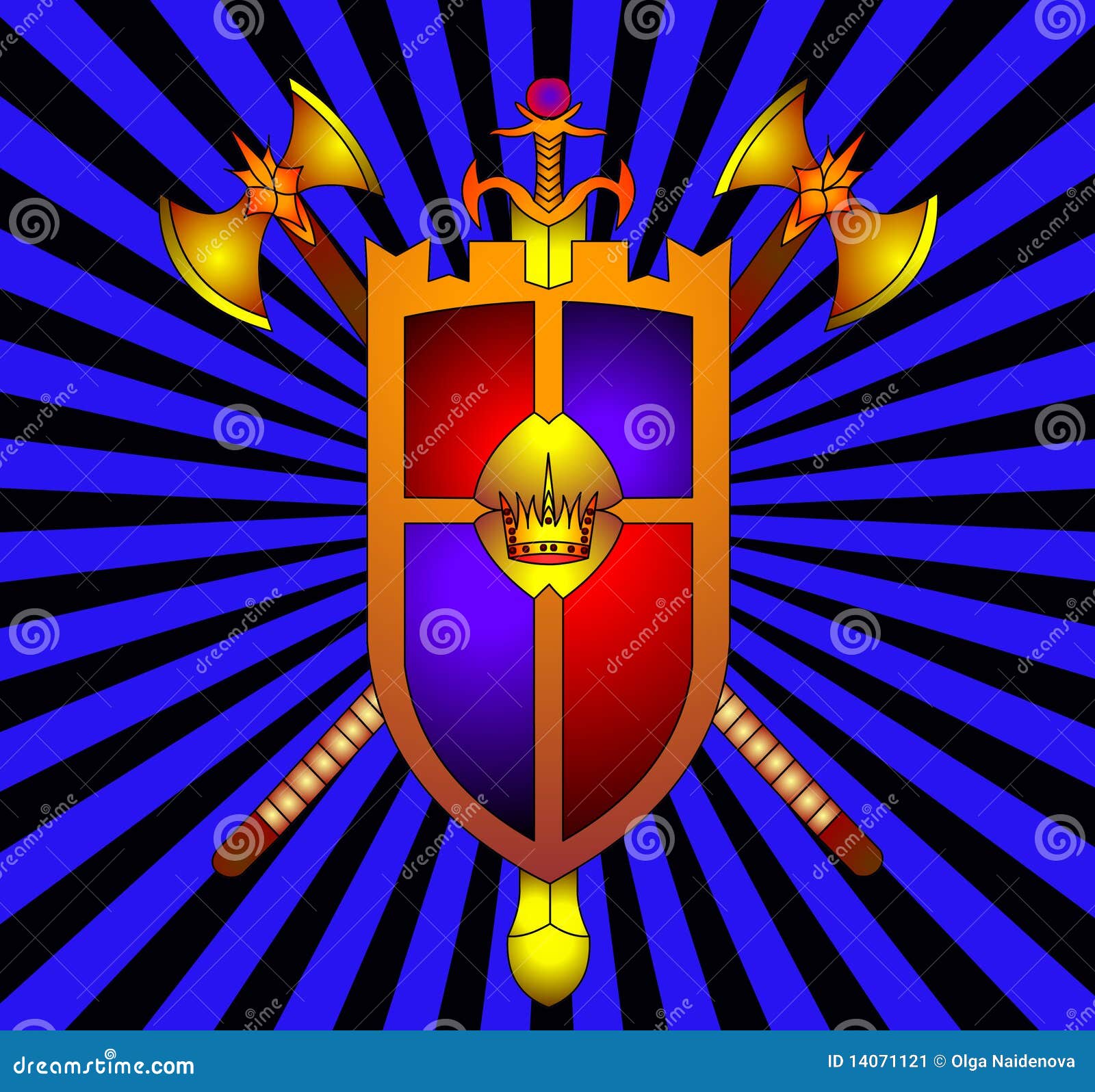 The Shield with Corona and Weapon Stock Illustration - Illustration of ...