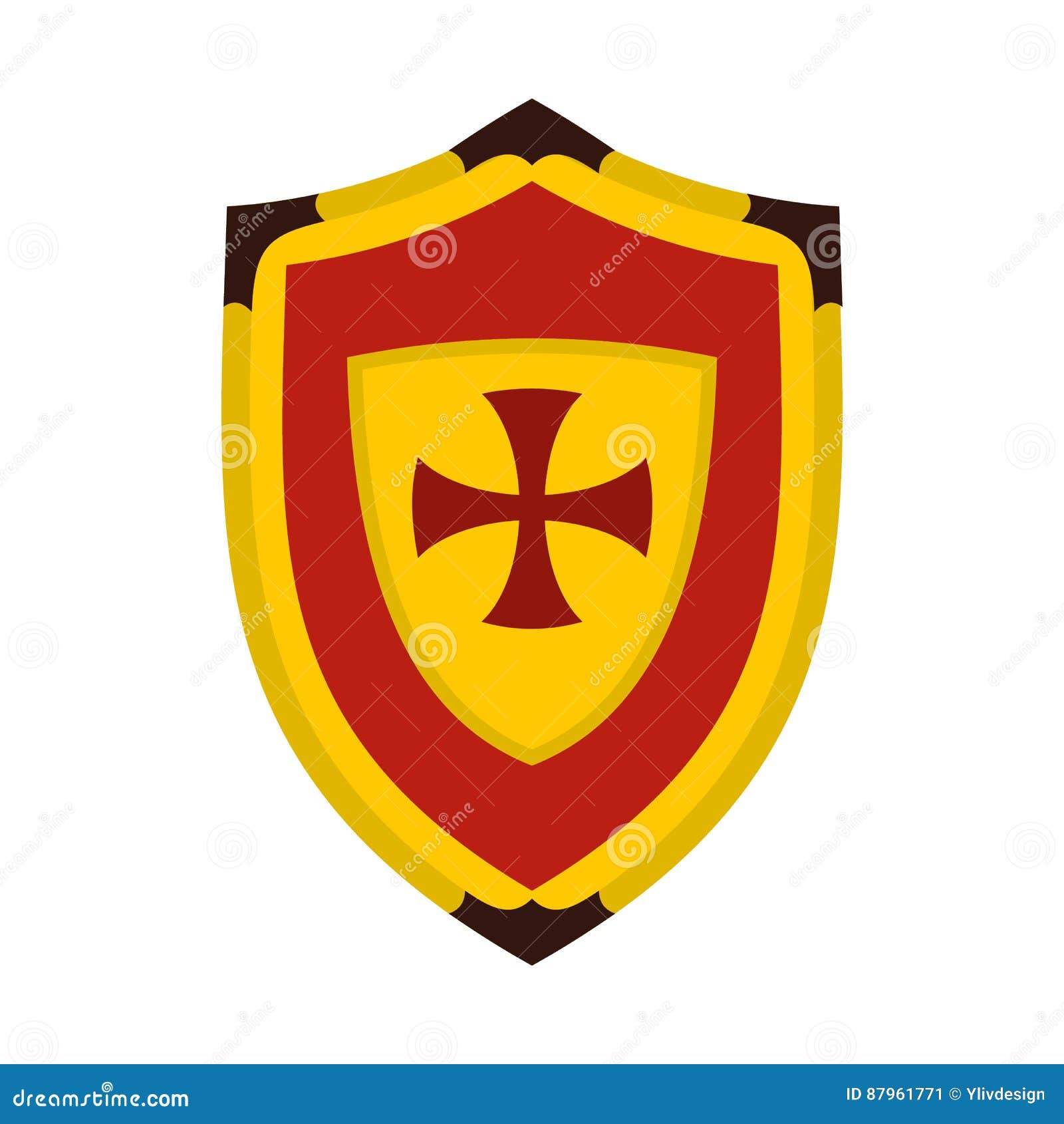 Shield with Cross Icon, Flat Style Stock Vector - Illustration of ...