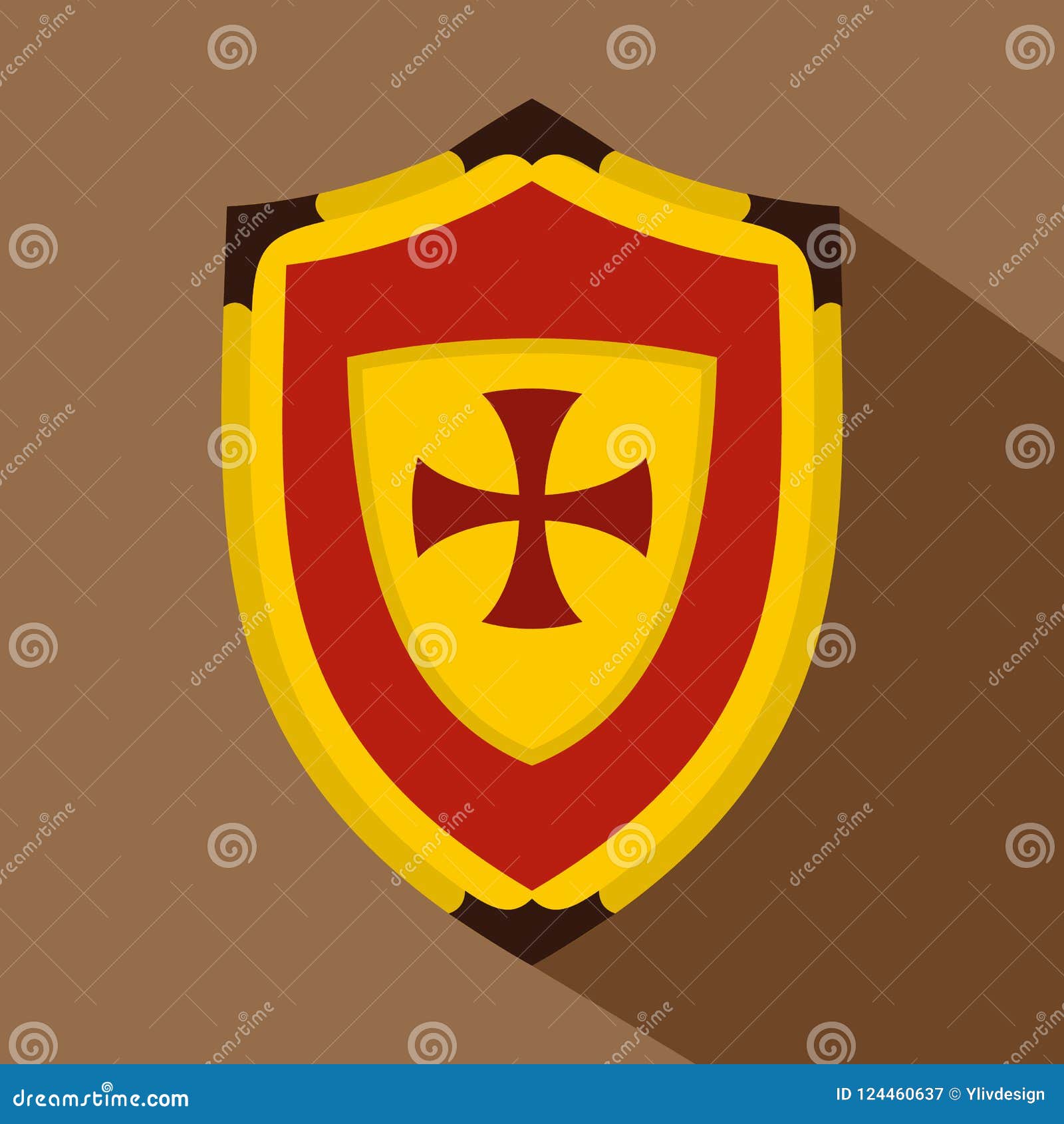 Shield with Cross Icon, Flat Style Stock Illustration - Illustration of ...