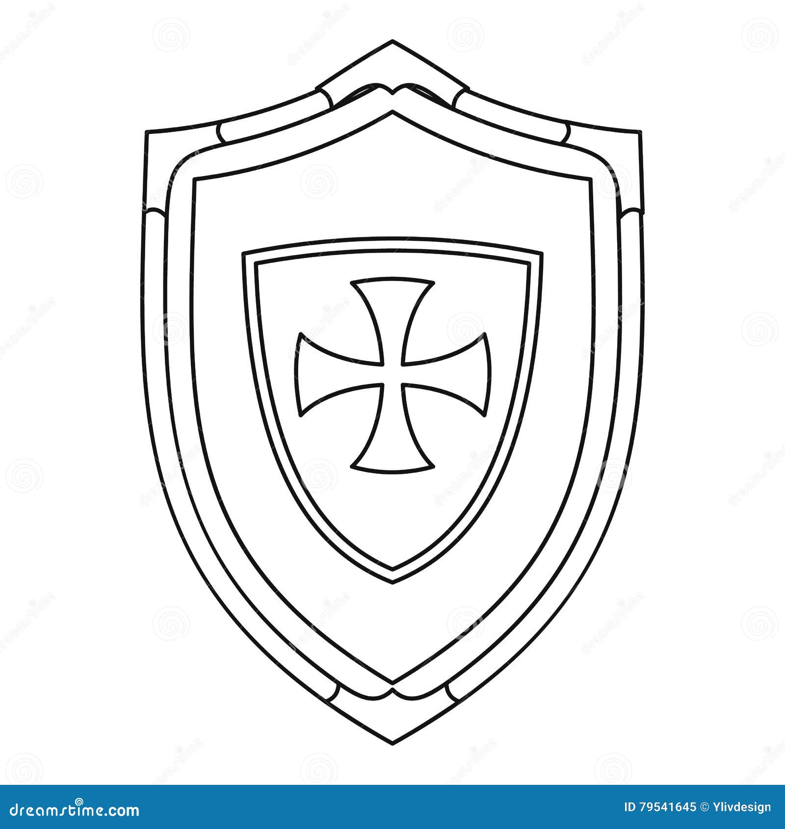 Shield with Cross Icon, Outline Style Stock Vector - Illustration of ...
