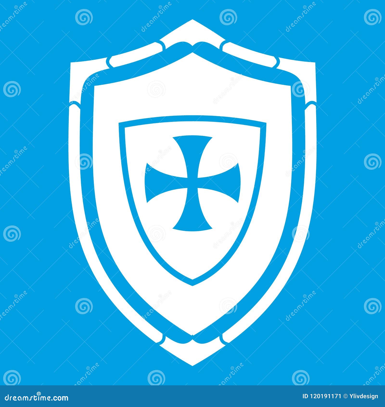 Shield with Cross Icon White Stock Vector - Illustration of hilt ...