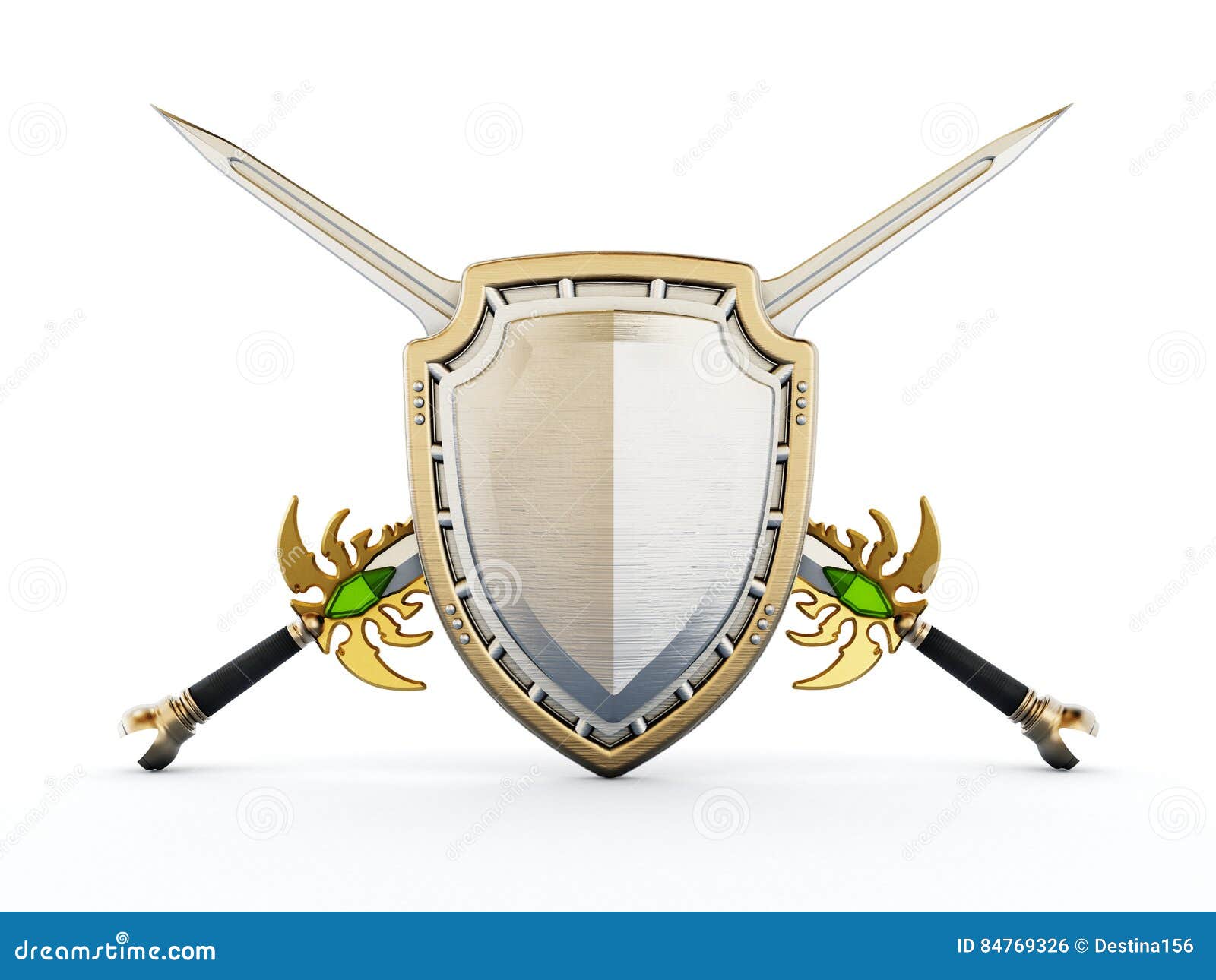Shield and Crossed Swords. 3D Illustration Stock Illustration ...