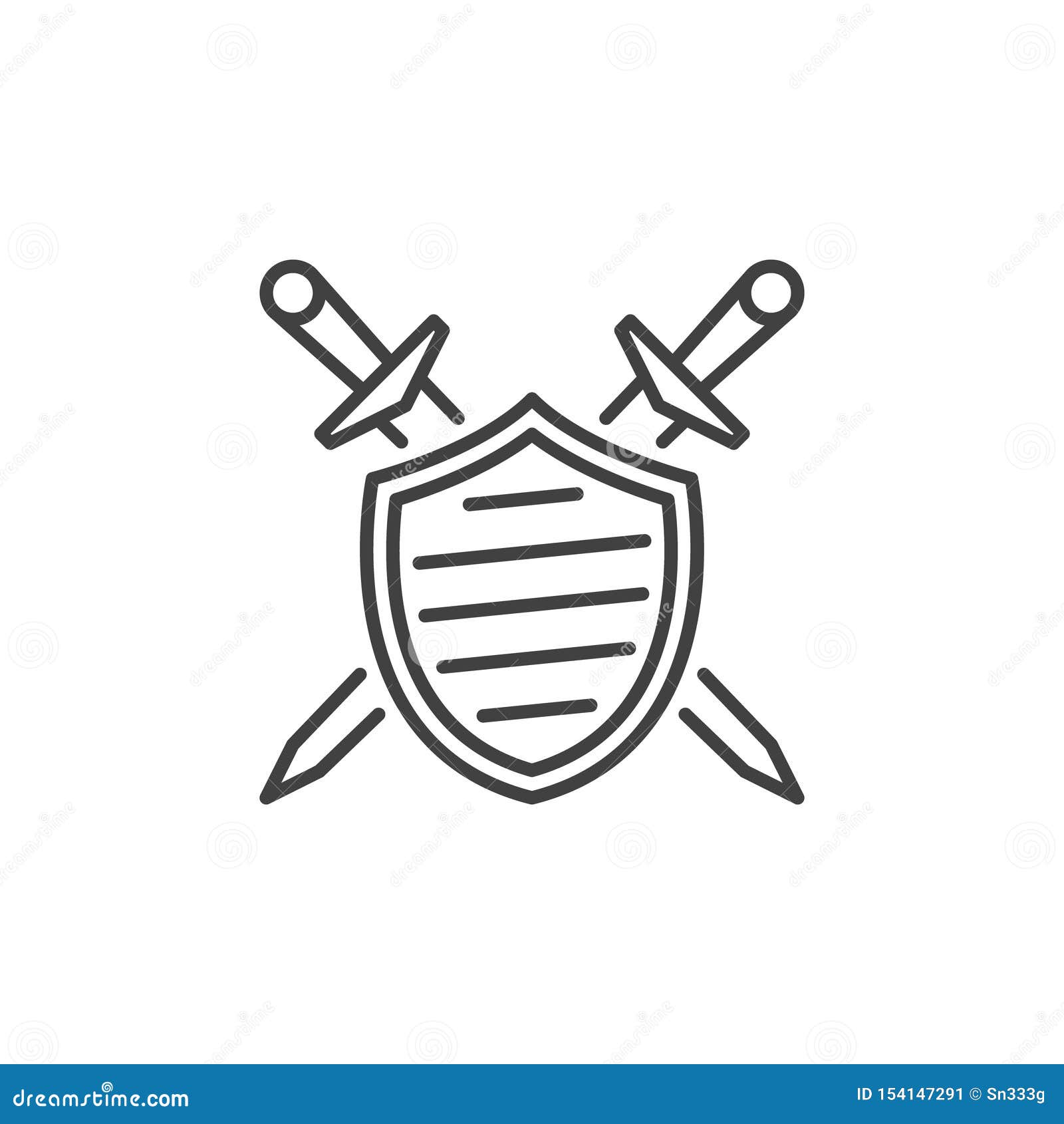 Shield with Crossed Swords Vector Linear Icon Stock Vector ...