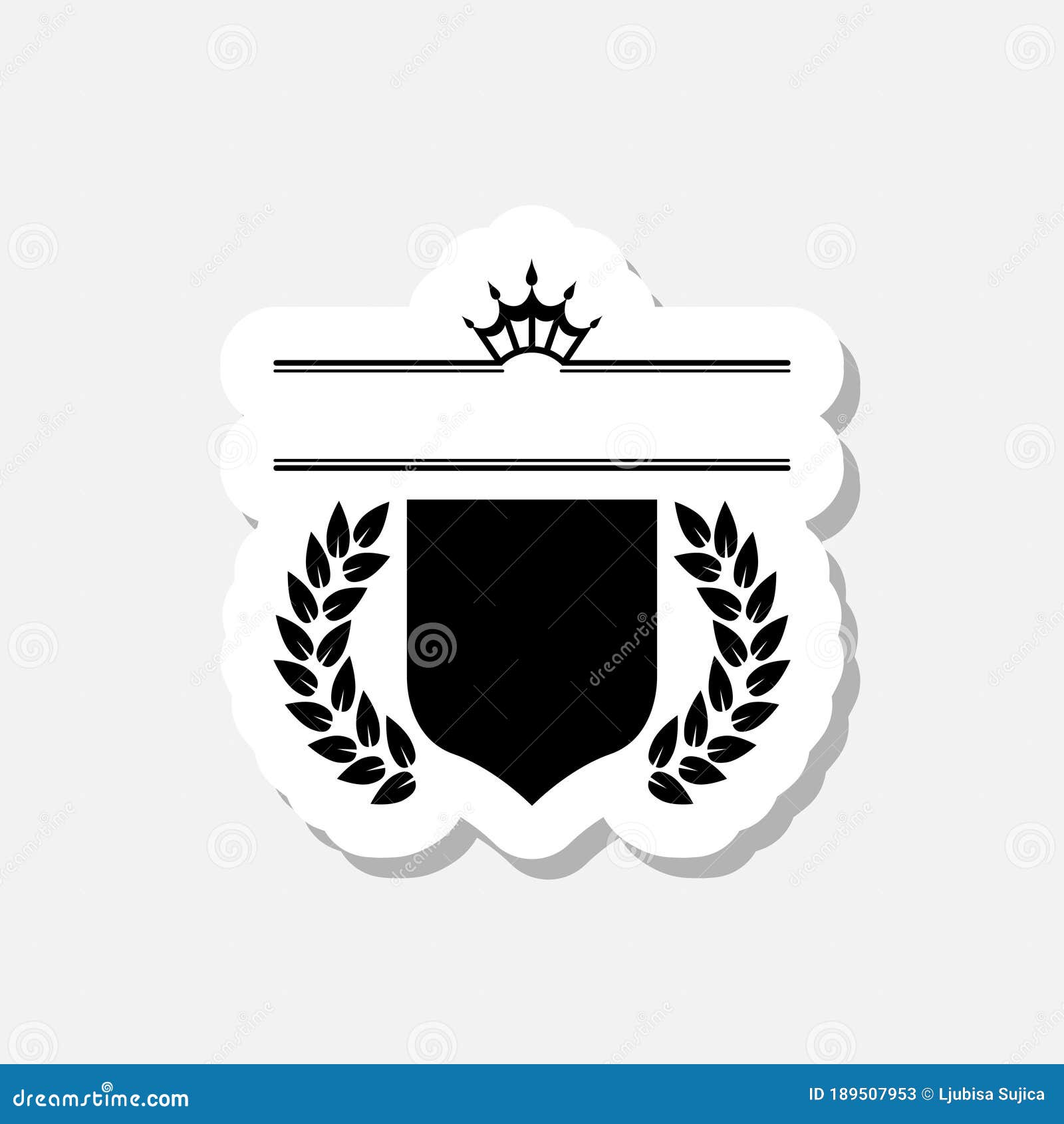 Shield with Crown and Laurel Sticker Isolated on Gray Background Stock ...