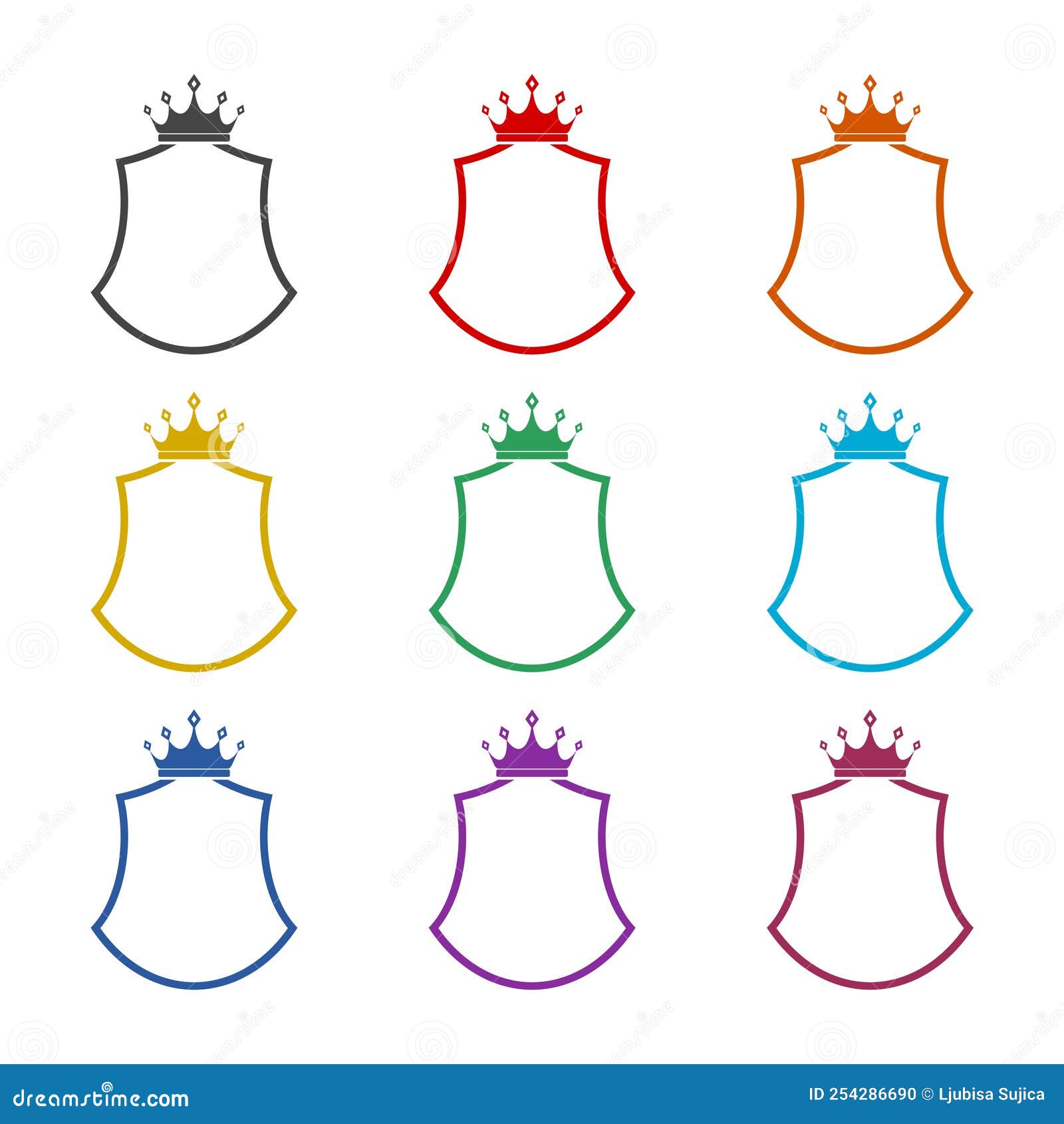 Shield and Crown Logo Template. Set Icons Colorful Stock Vector ...