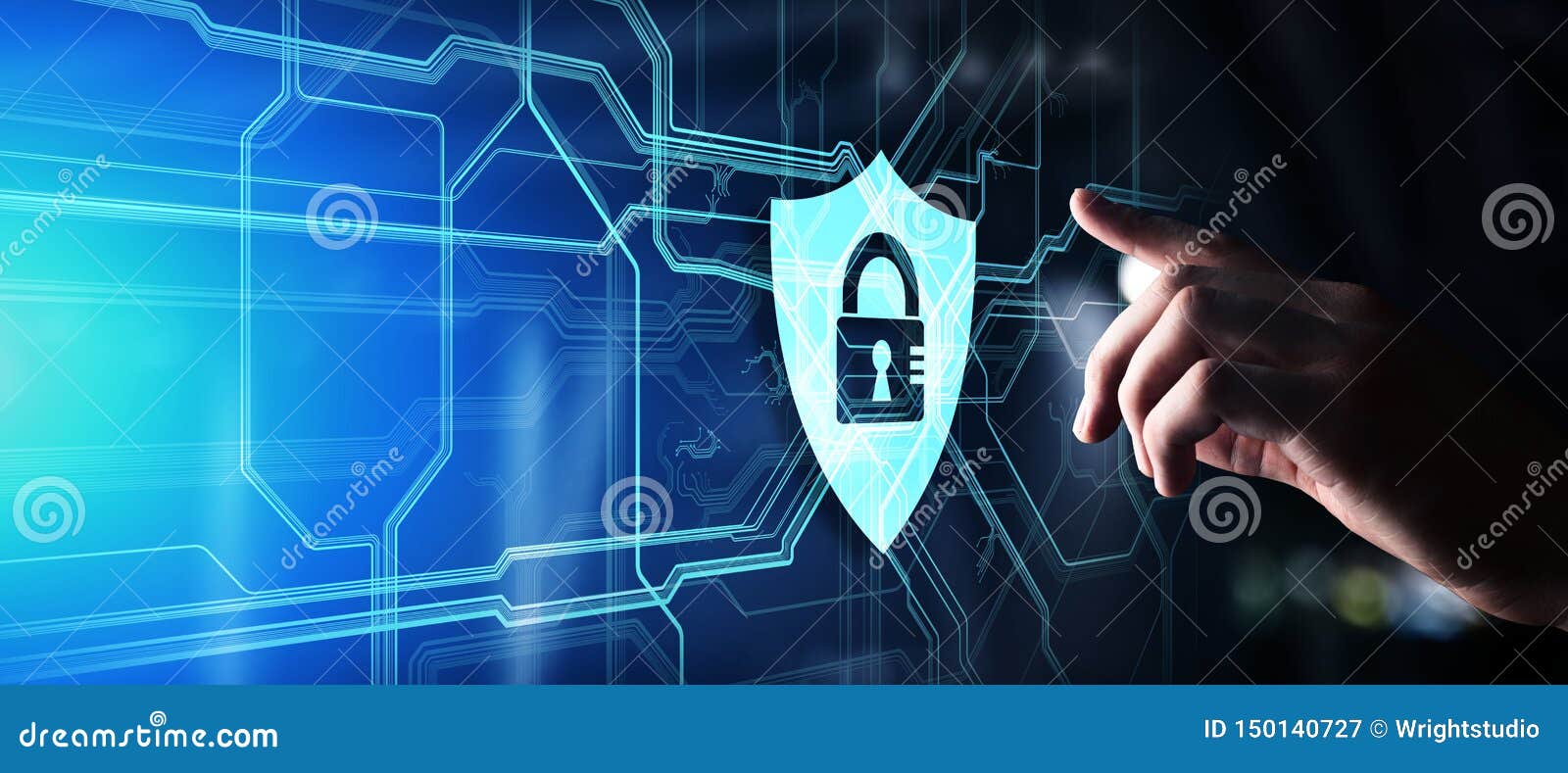 Shield Cyber Security Concept on Virtual Screen. Data Protection ...