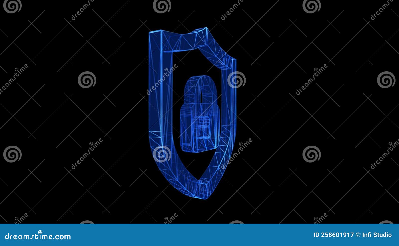 Shield Cyber Security Icon Blue Low Poly Rotating on Black Background ...