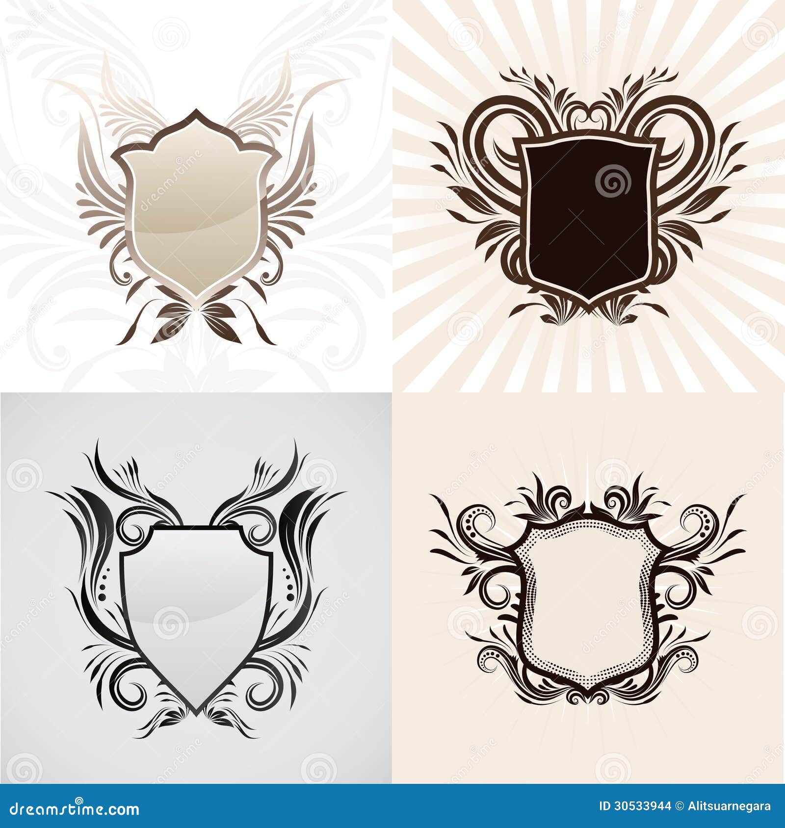 Shield Decorative Ornament Set Stock Vector - Illustration of ...