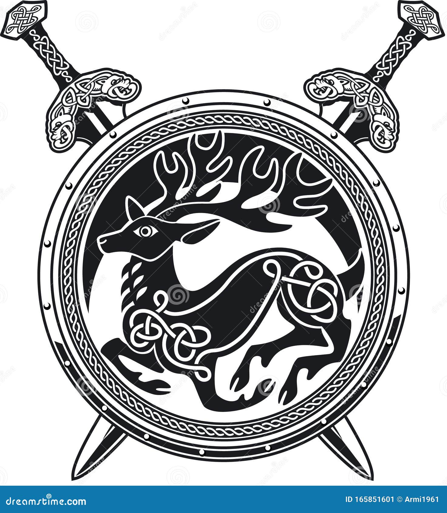 Deer Crest Emblems, Black And White Vector Illustration, Animal ...