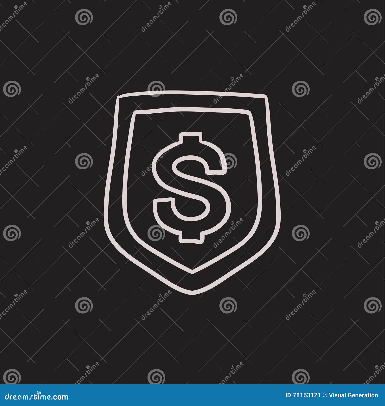 Shield with Dollar Symbol Sketch Icon. Stock Vector - Illustration of ...