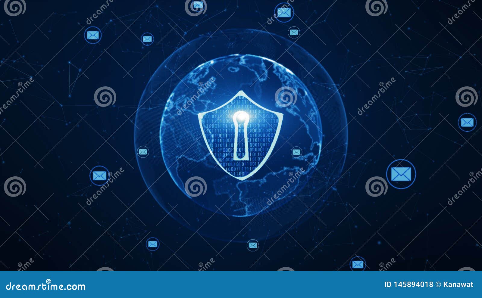 Shield and Email Icon on Secure Global Network , Cyber Security Concept ...