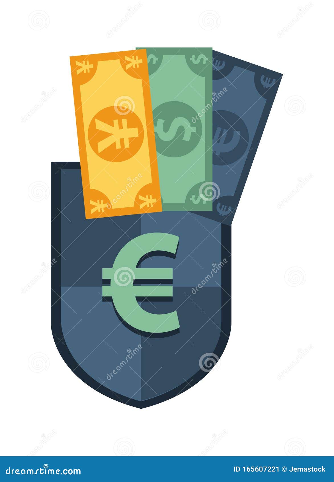Shield with Euro Symbol and Bills Stock Vector - Illustration of paying ...