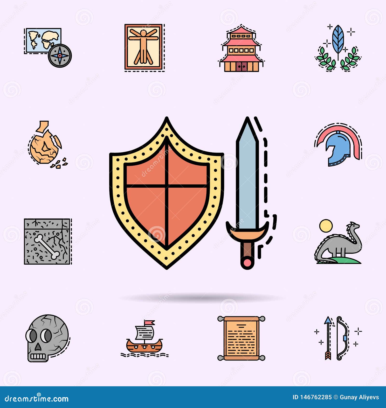 Shield, Fight, Blade, Swords, Weapons Icon. Element Of History Color ...