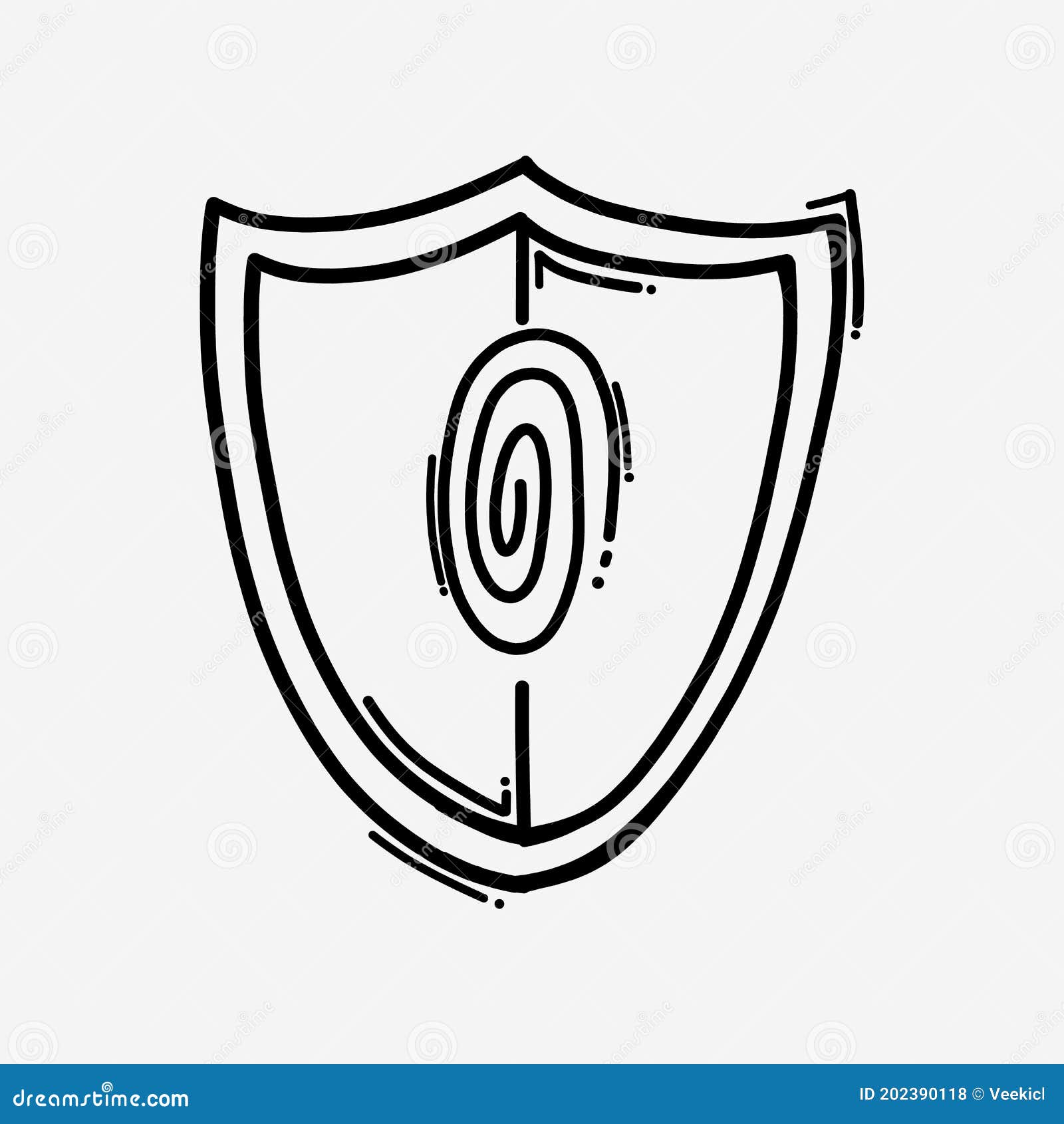 Shield Fingerprint Doodle Vector Icon. Drawing Sketch Illustration Hand ...