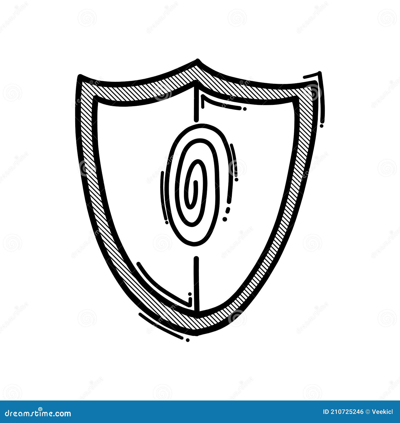 Shield Fingerprint Doodle Vector Icon. Drawing Sketch Illustration Hand ...