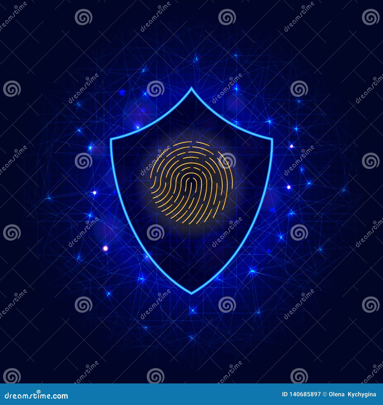 Shield with Fingerprint Scan on Abstract Polygonal Background. Digital ...