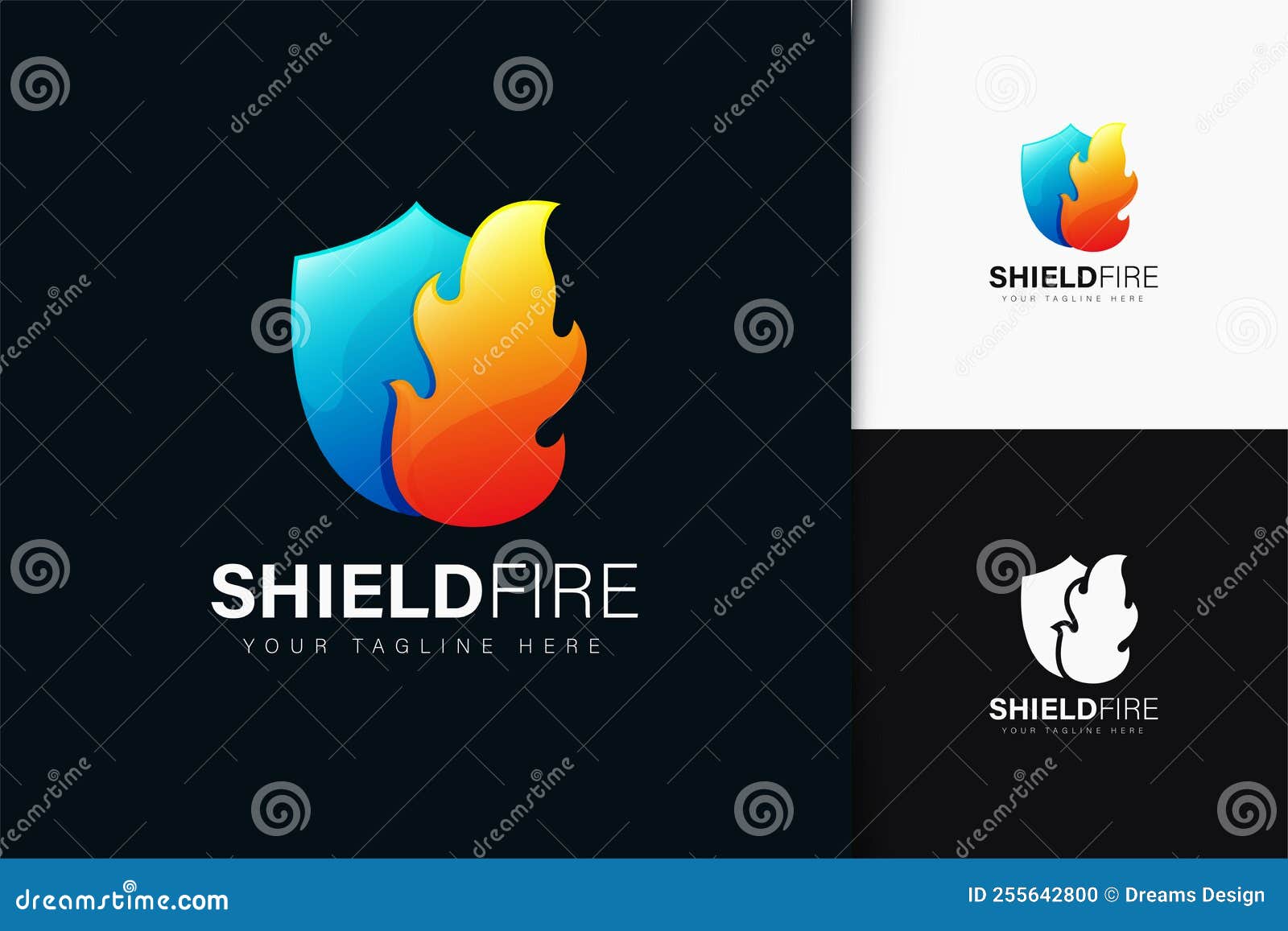 Shield Fire Logo Design with Gradient Stock Vector - Illustration of ...
