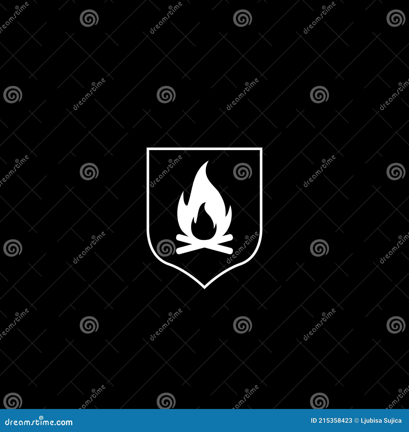 Shield with Fire Sign Isolated on Dark Background Stock Vector ...