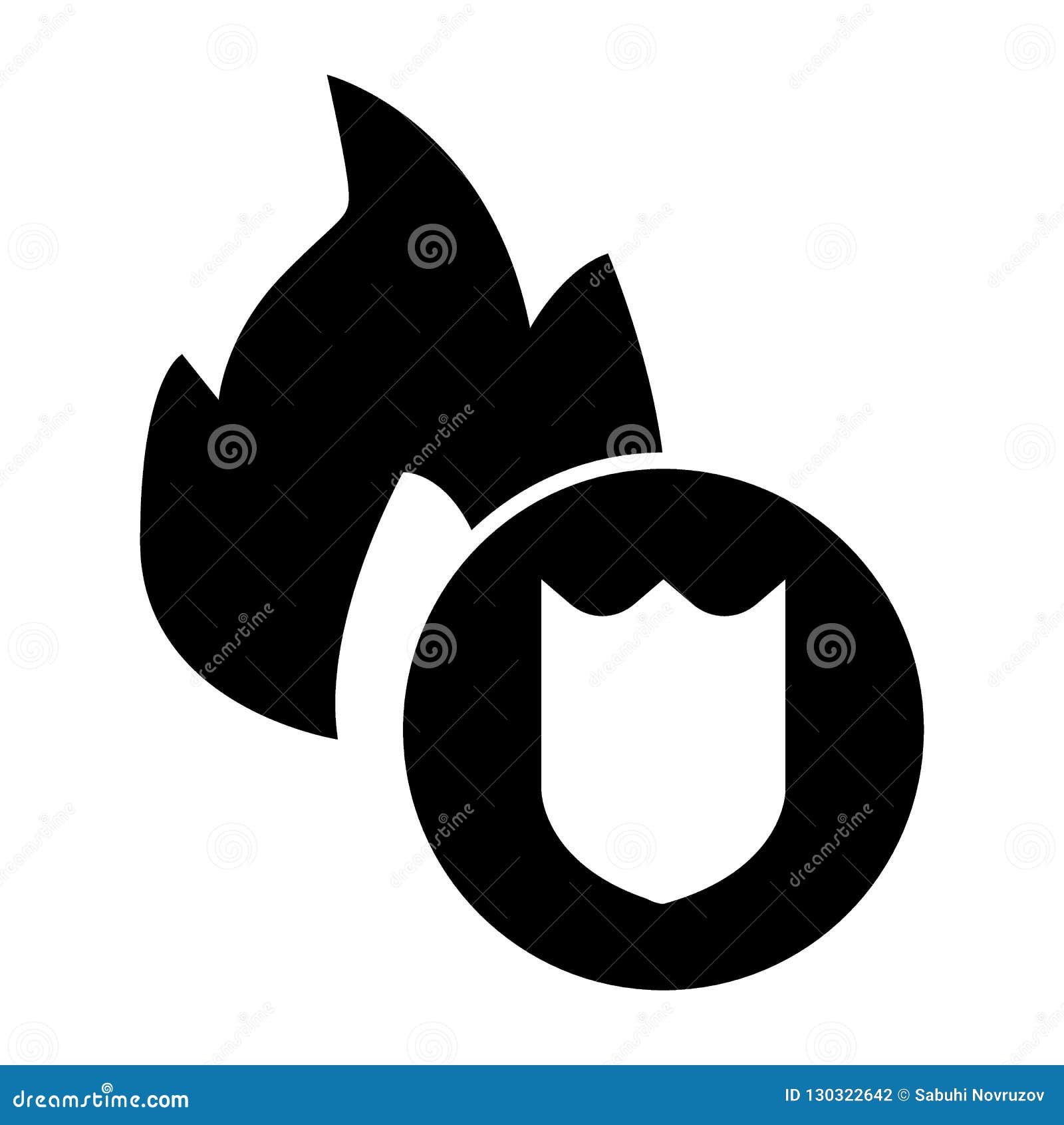 Shield with Fire Solid Icon. Fire Protection Vector Illustration ...
