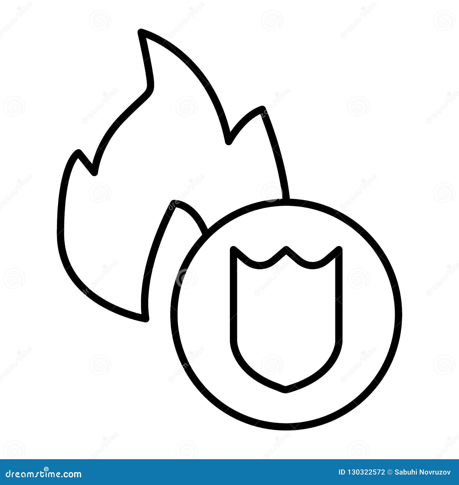 Shield with Fire Thin Line Icon. Fire Protection Vector Illustration ...