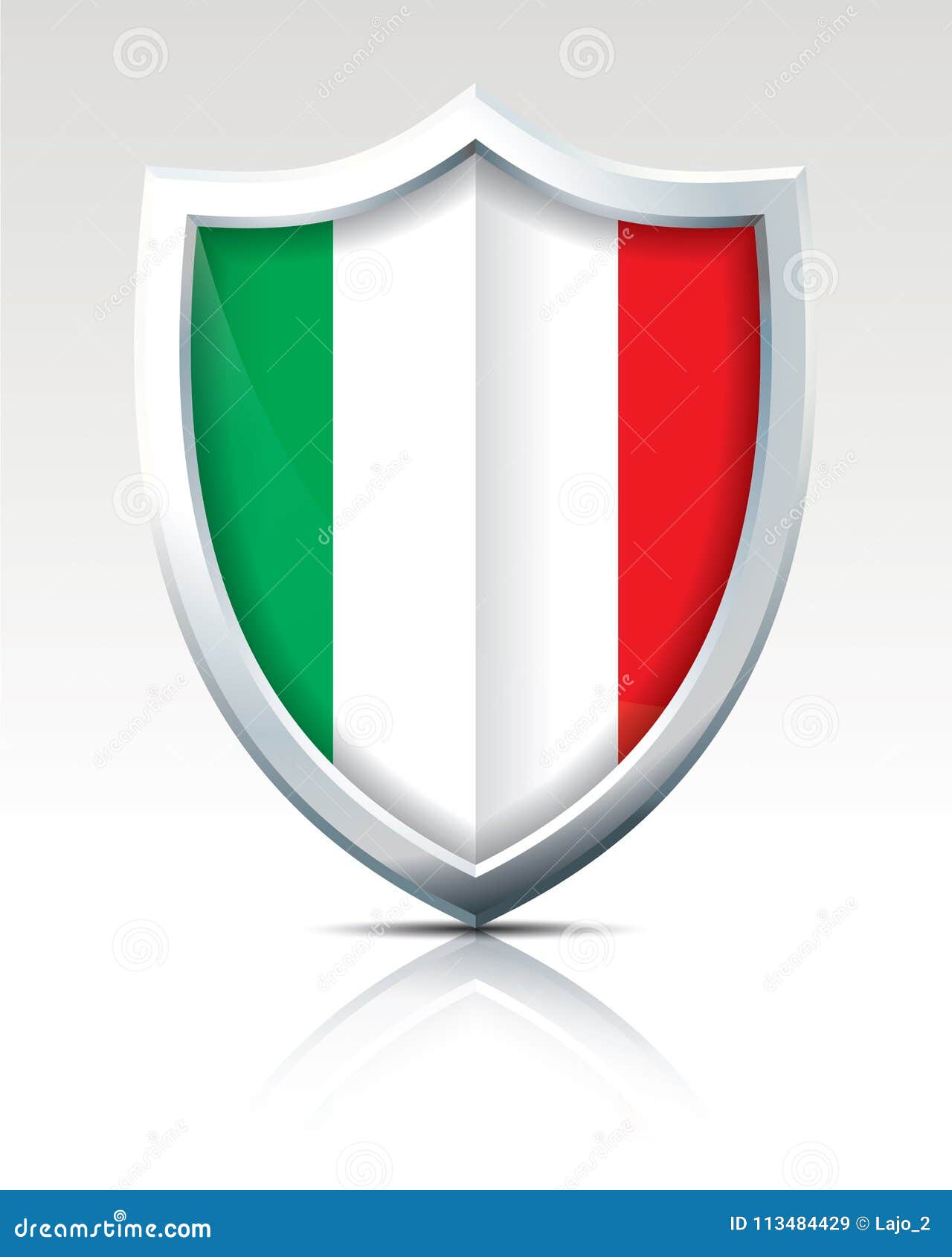 Shield with Flag of Italy stock vector. Illustration of regions - 113484429