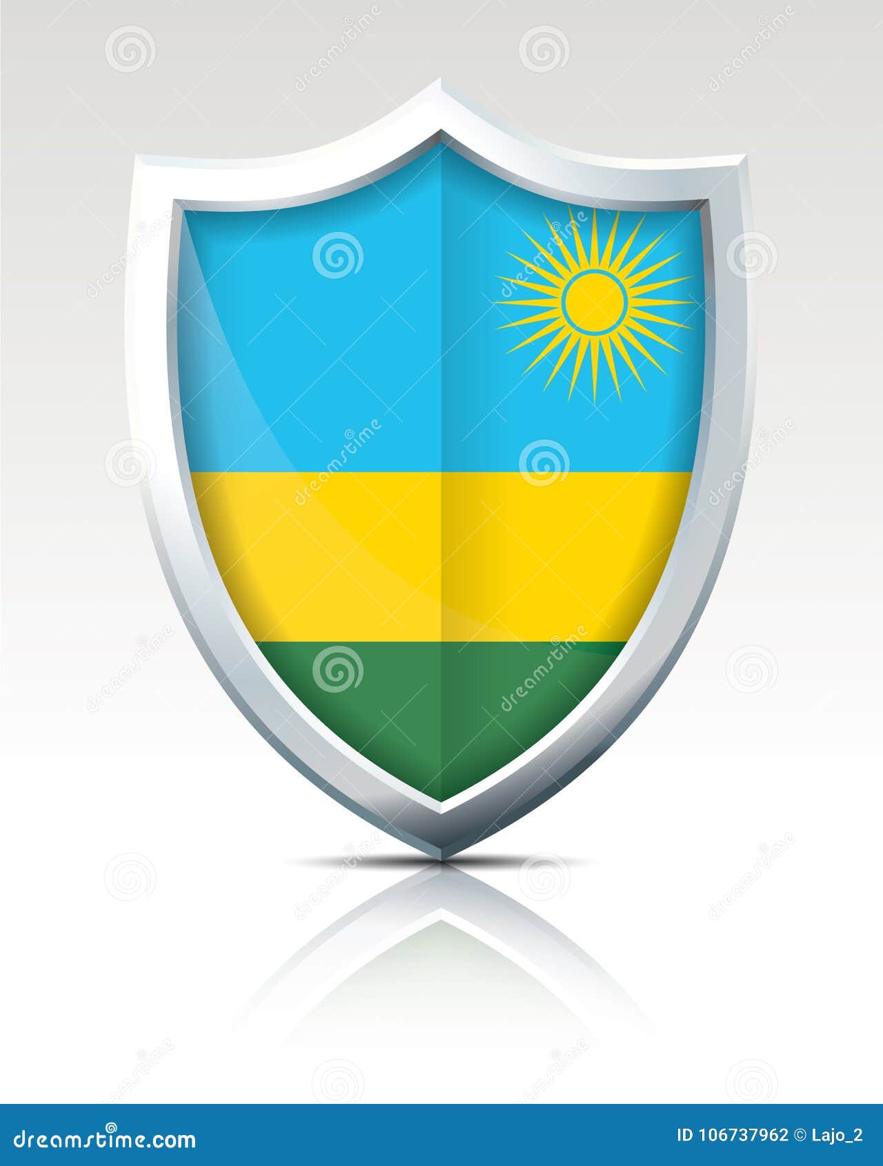Shield with Flag of Rwanda stock vector. Illustration of blue - 106737962