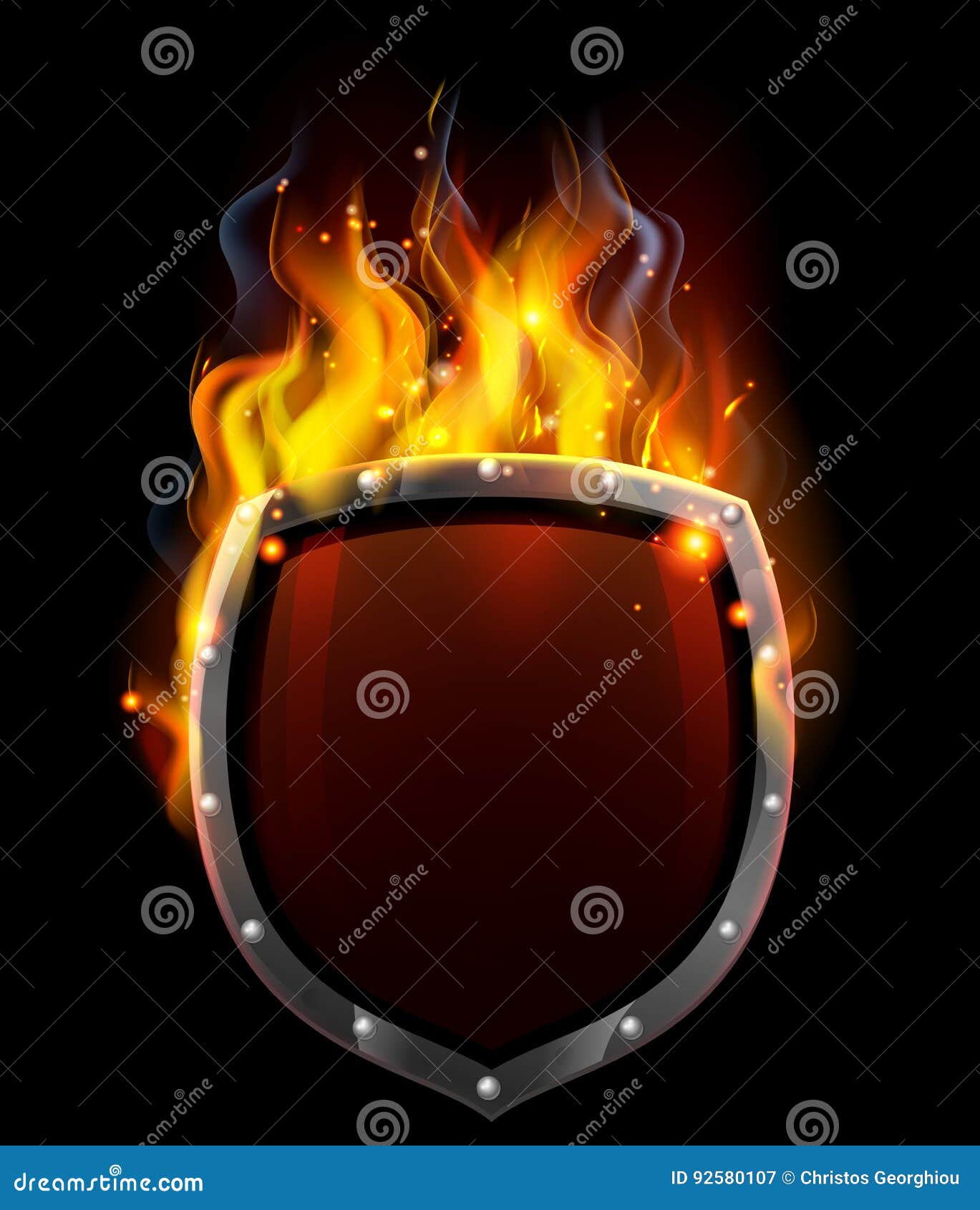 Shield in Flames stock vector. Illustration of frame - 92580107