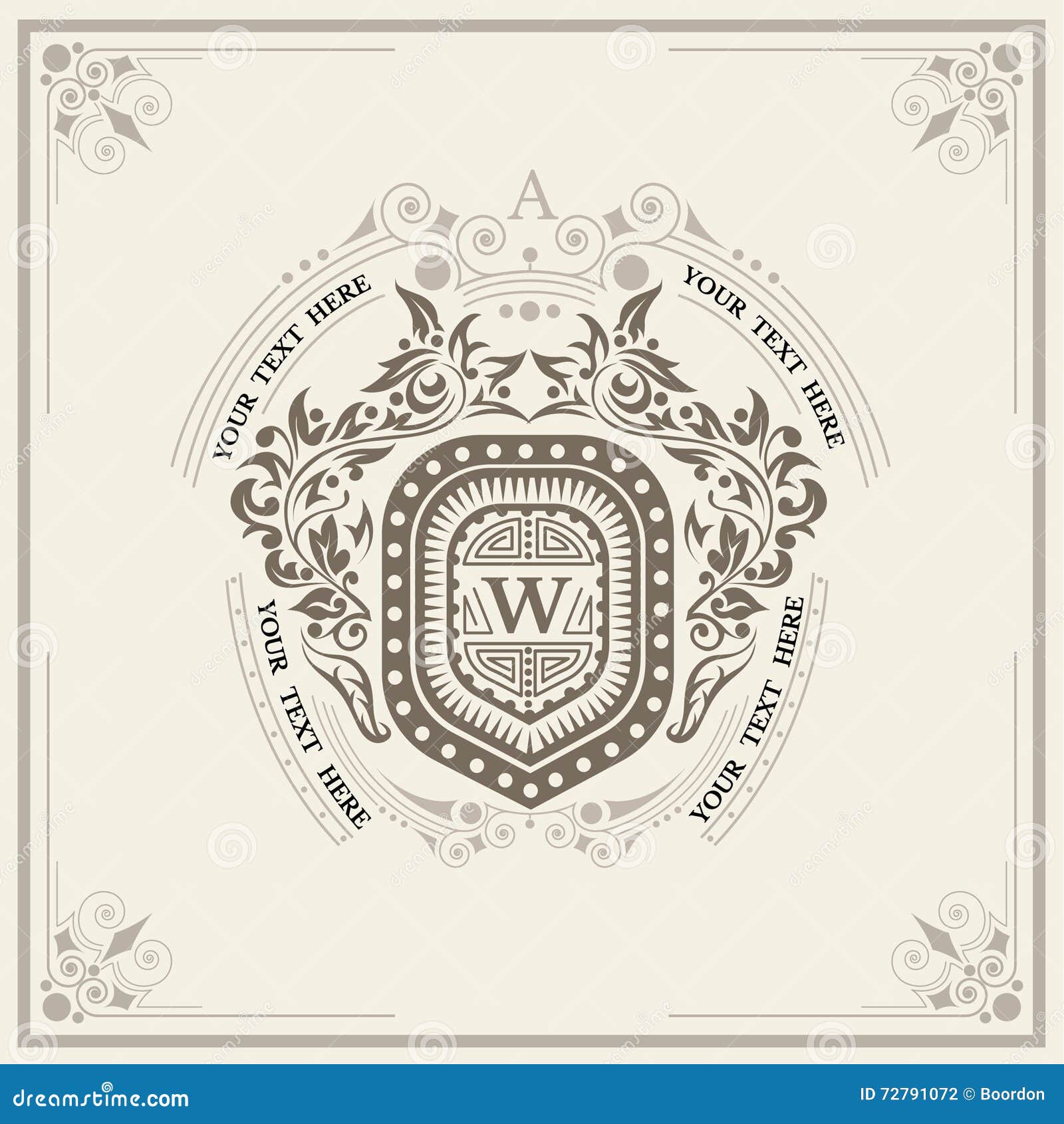 Shield with Floral Wreath Monogram Template for Letter W Stock Vector ...