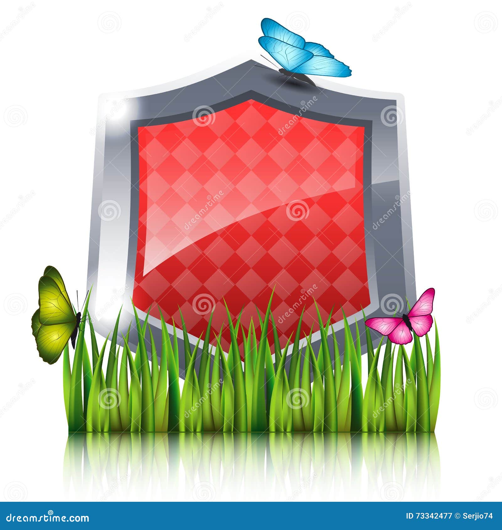 Shield with Flying Butterflies by the Grass. Stock Vector ...