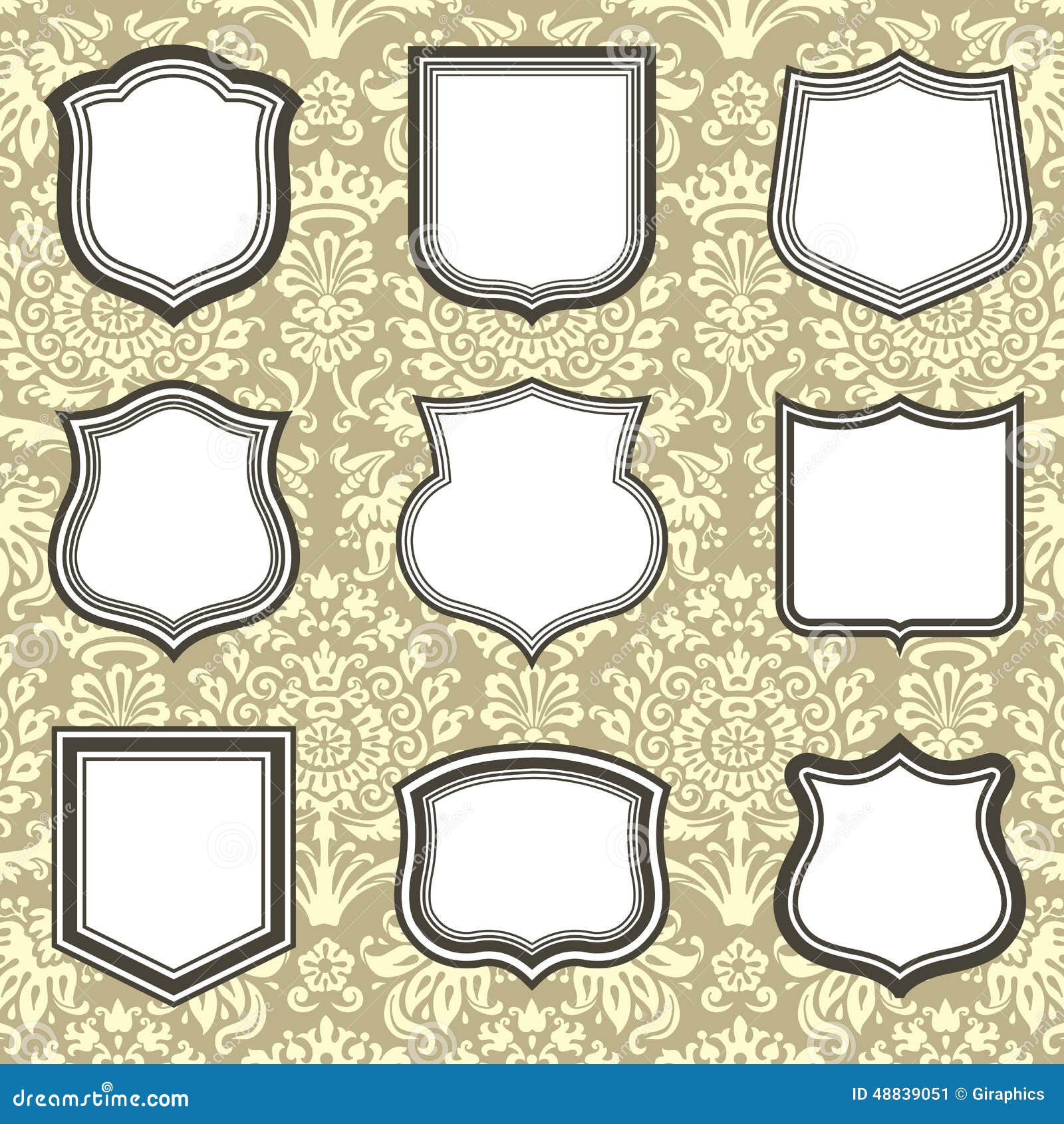 Shield Frames On Damask Background Cartoon Vector | CartoonDealer.com ...