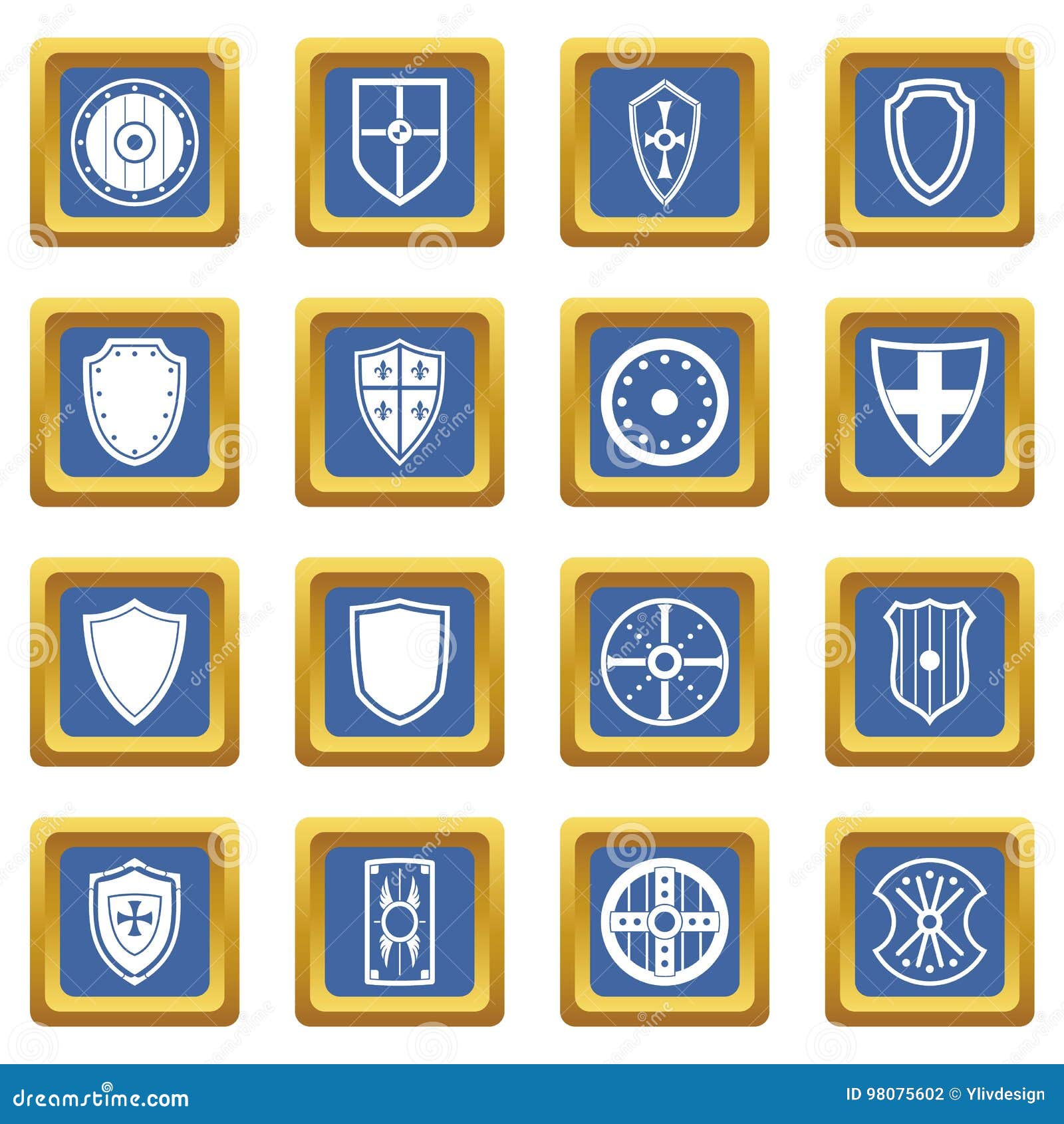 Shield Frames Icons Set Blue Stock Vector - Illustration of element ...