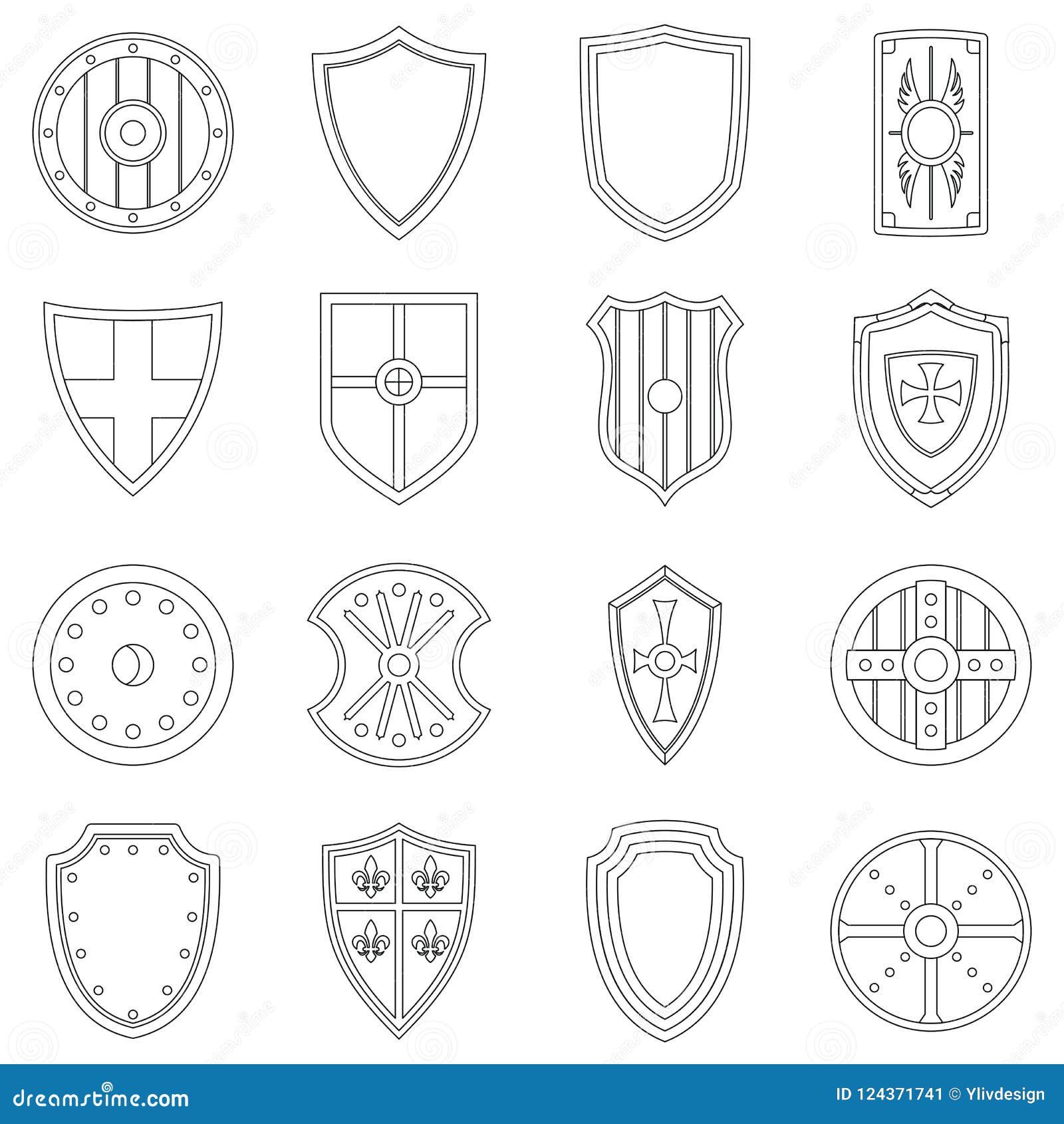 Shield Frames Icons Set, Outline Style Stock Illustration ... Shield Frames Icons Set, Outline Style Stock Illustration ...