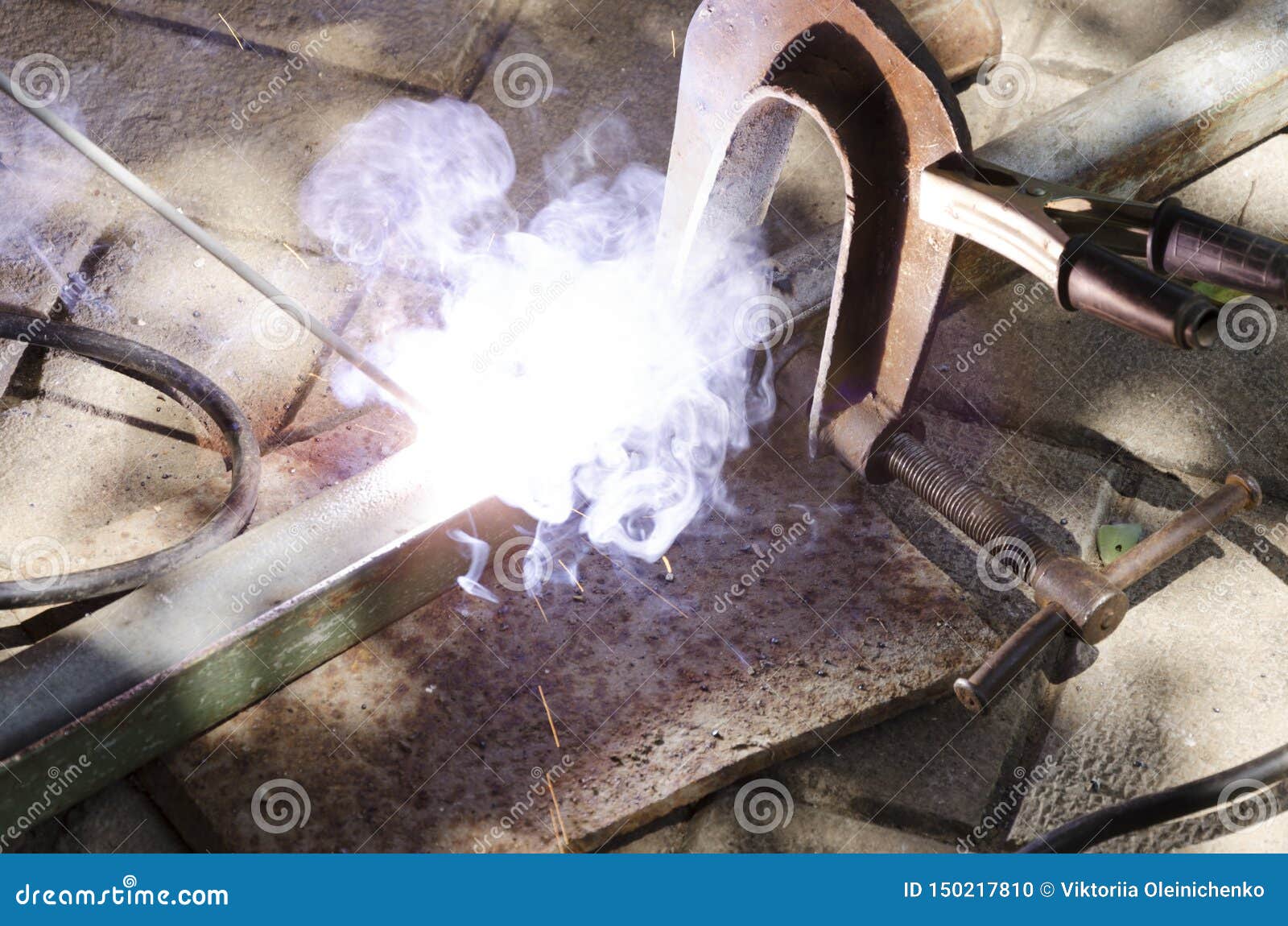 Shield Gas, Welding Process.Closeup of Sparks and Flash during Welding ...