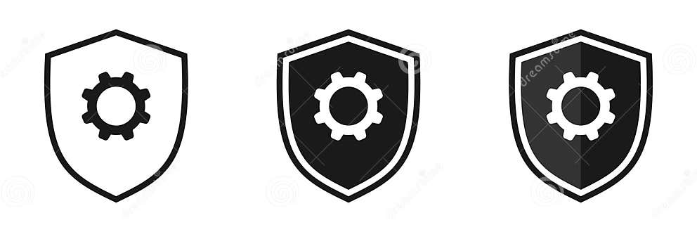Shield with Gear. Set of Illustrations. Stock Photo - Image of ...