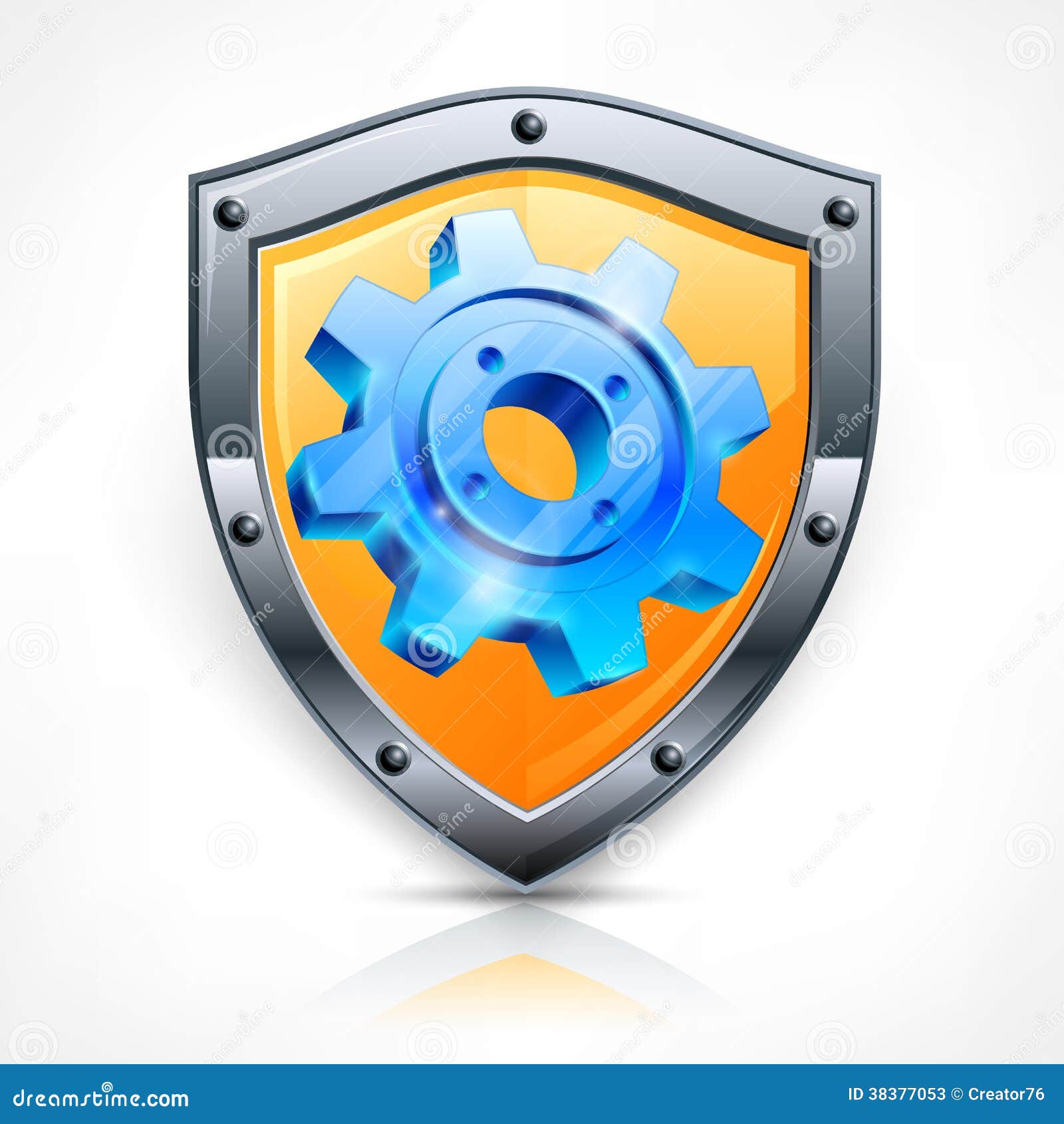 Shield with gear on white stock vector. Illustration of process - 38377053