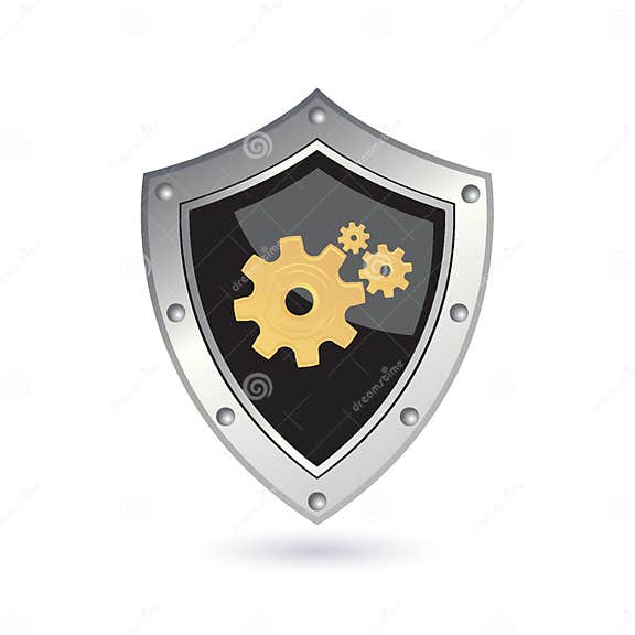 Shield with gears stock vector. Illustration of machine - 17340872