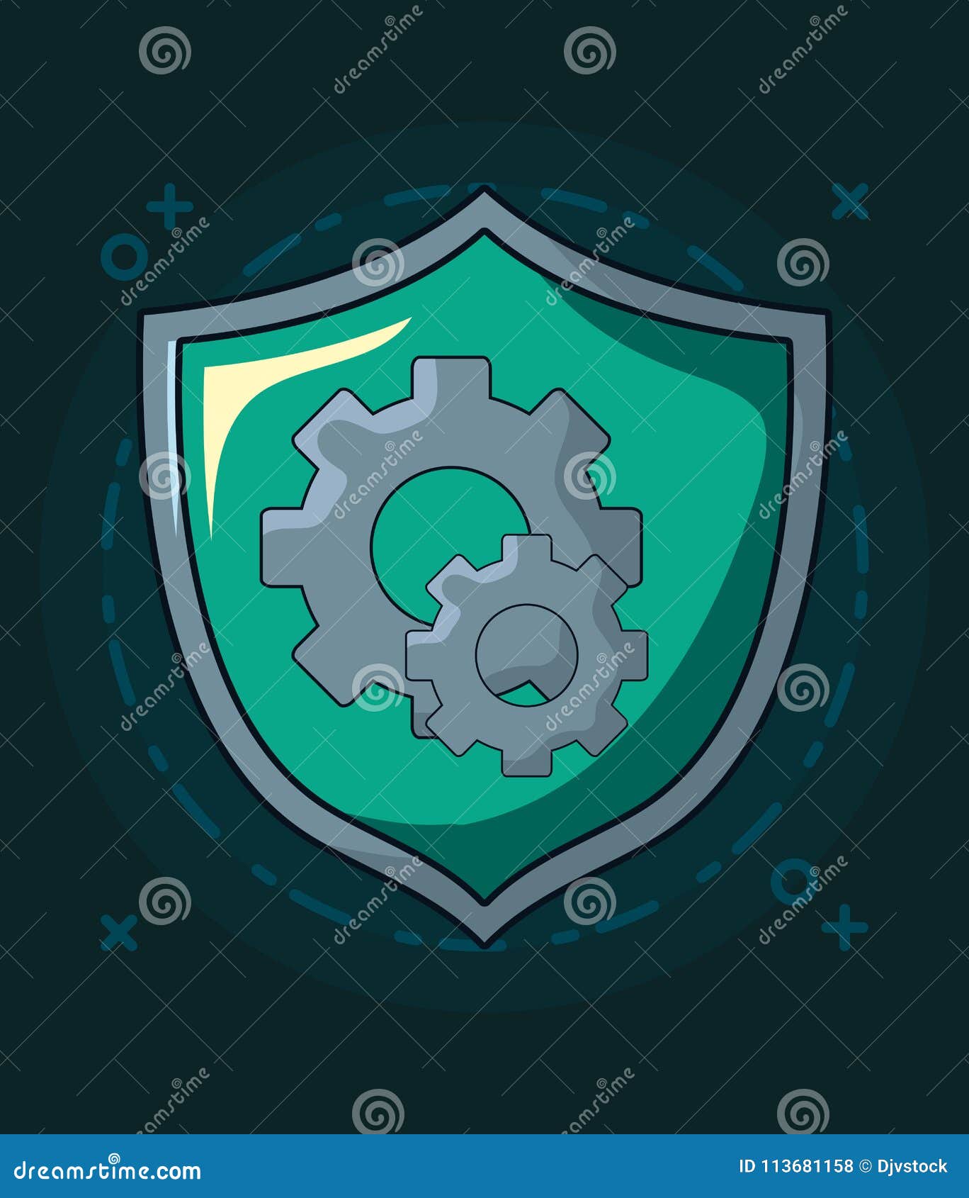 Shield with gears stock vector. Illustration of achievement - 113681158