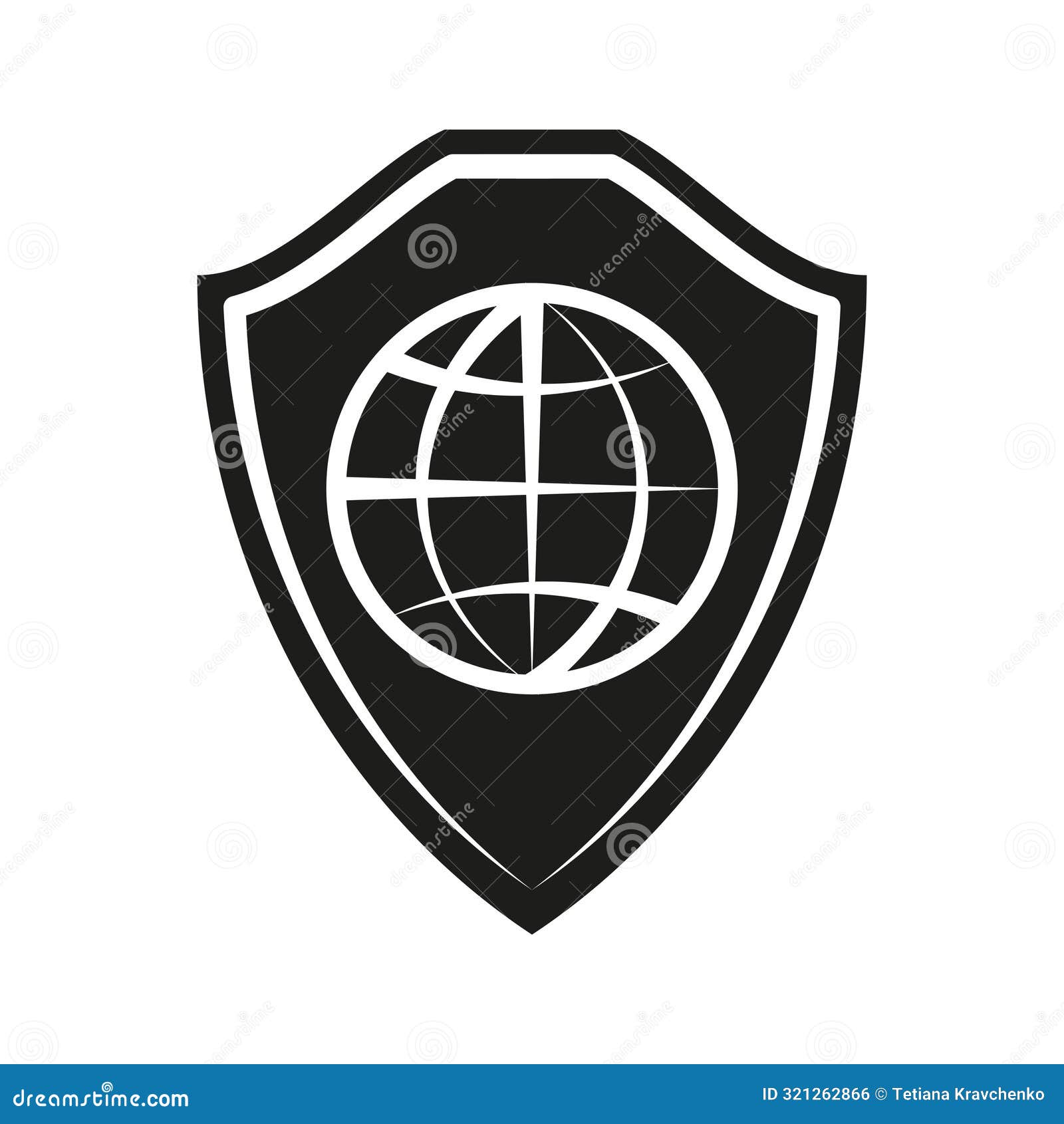 Shield with Globe. Security Symbol Vector. Black and White Icon. Global ...
