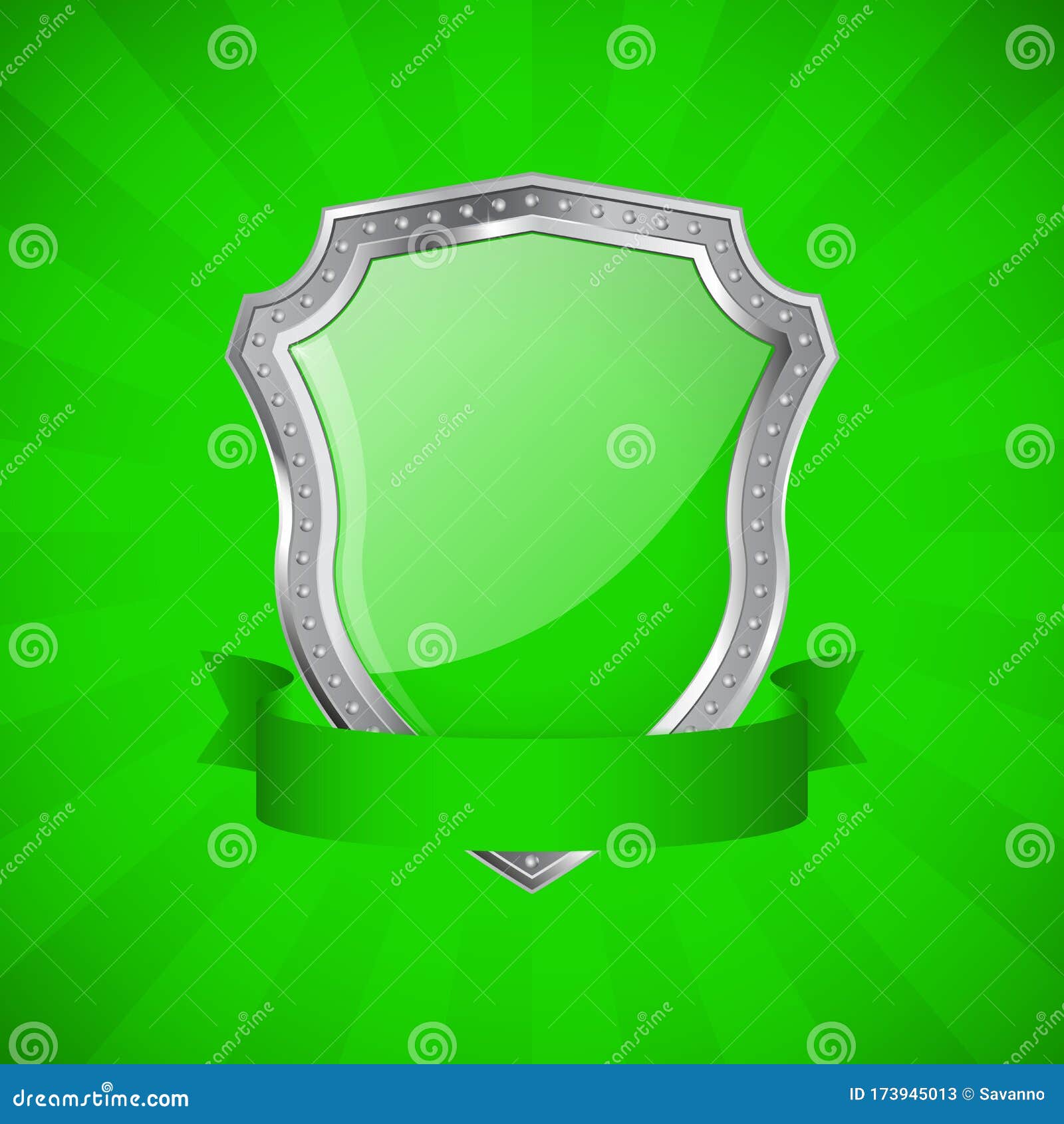 Shield. Green Glossy Shield with Metal Frame Stock Vector ...