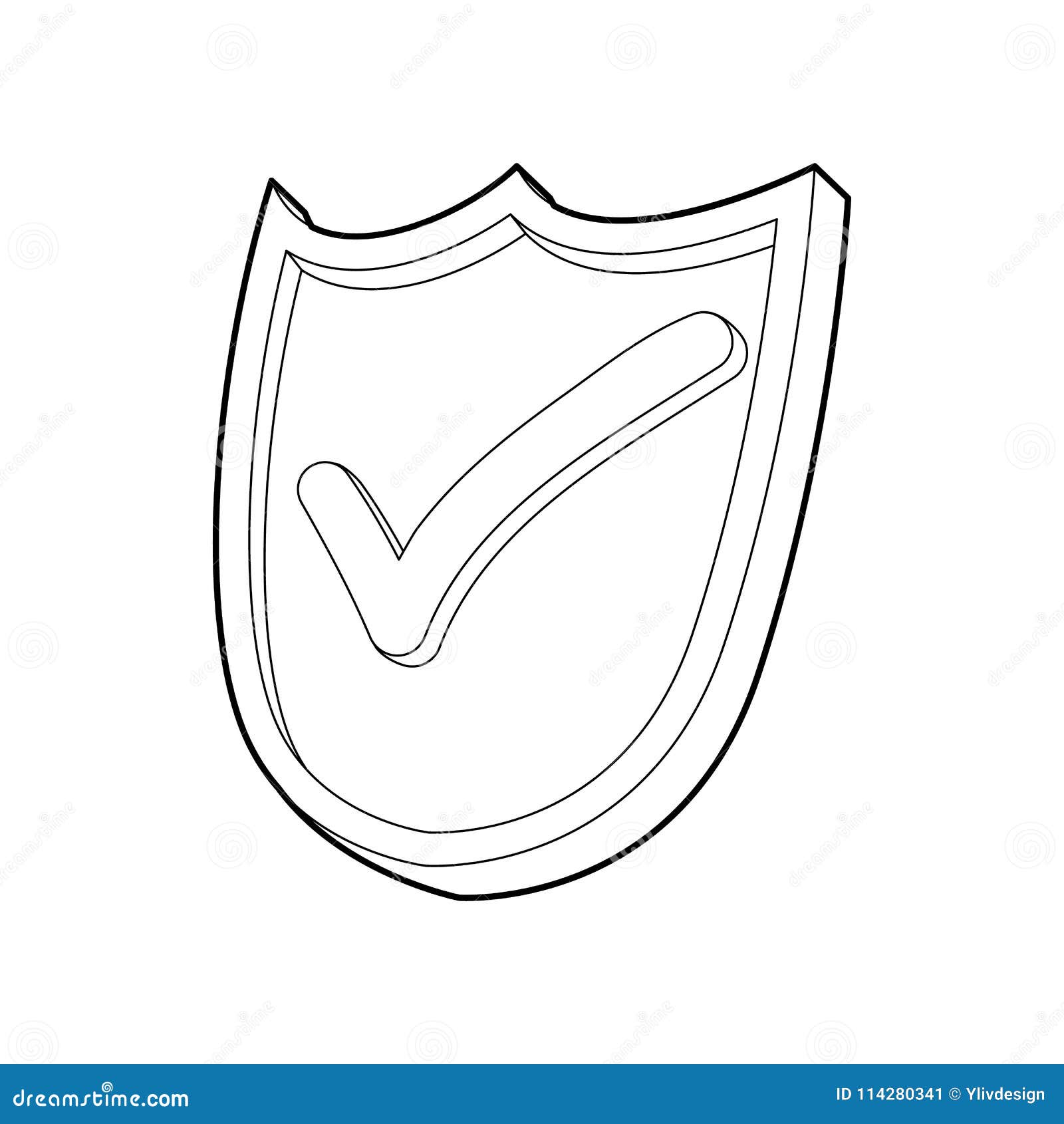 Shield with Green Tick Icon, Outline Style Stock Vector - Illustration ...