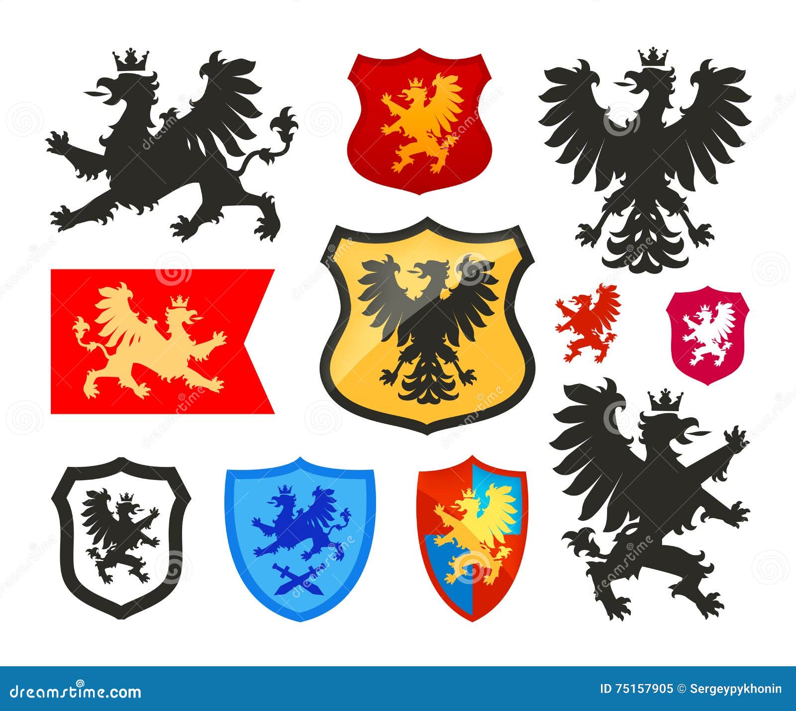 Shield with Griffin, Gryphon, Eagle Vector Logo. Coat of Arms, Heraldry ...
