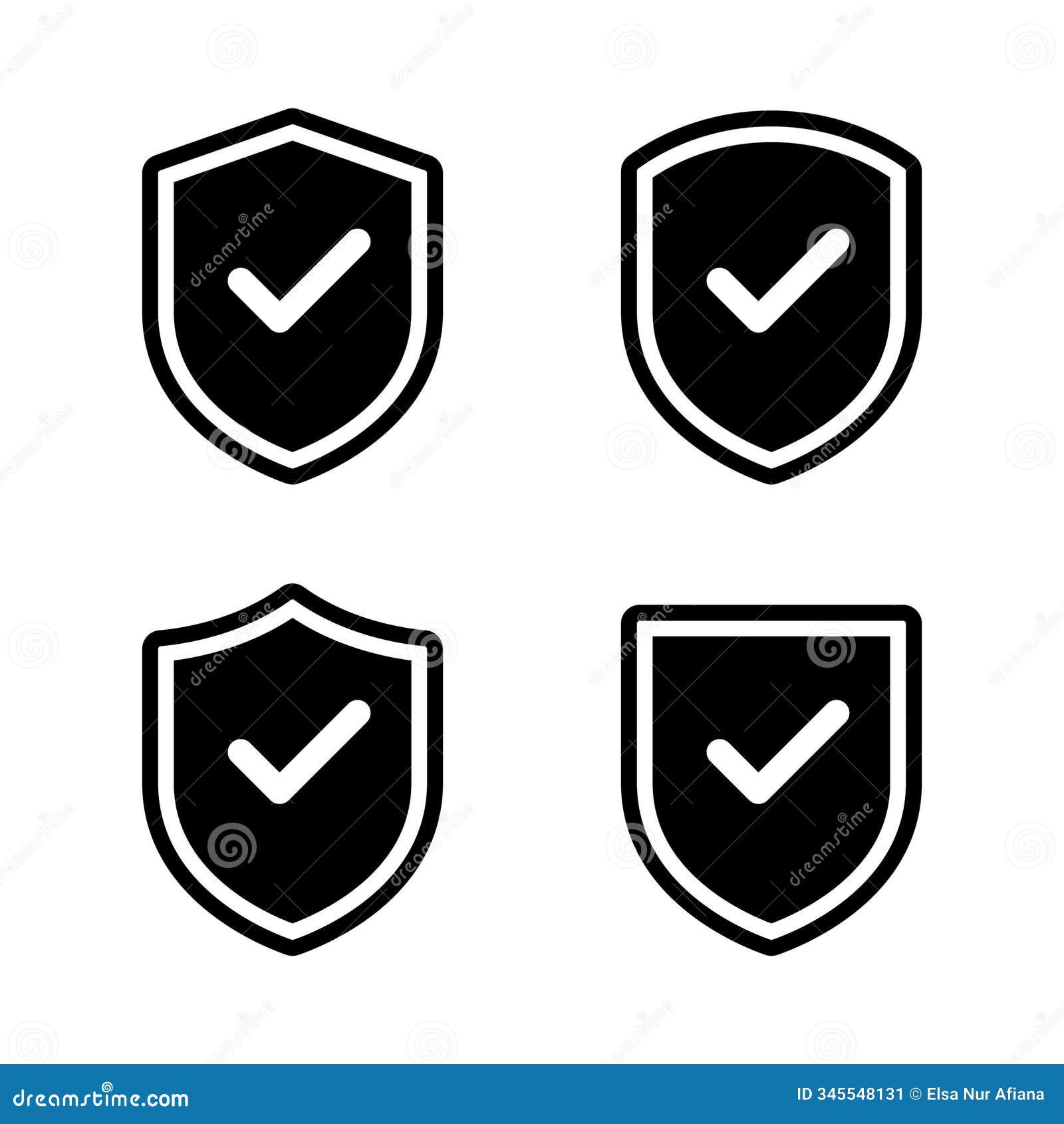Shield Guard with Check Mark Icon Set. Defense, Security with Checkmark ...