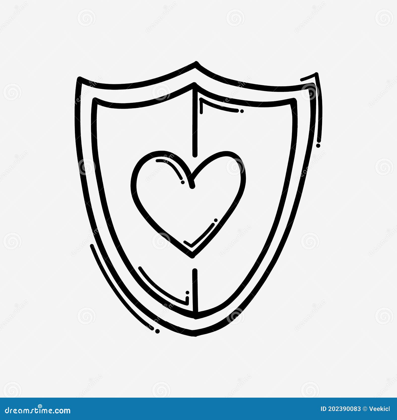 Shield Heart Doodle Vector Icon. Drawing Sketch Illustration Hand Drawn ...