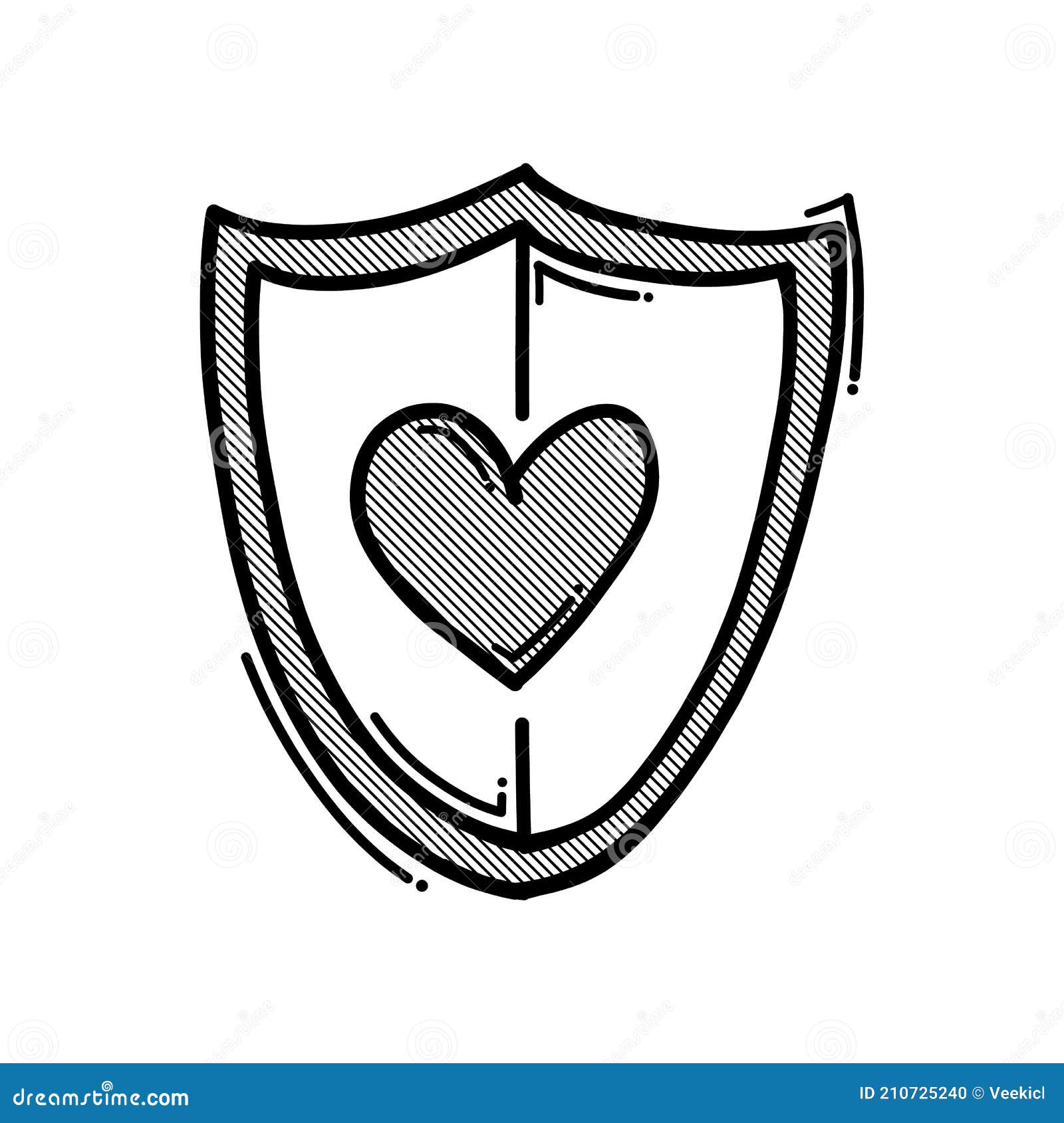 Shield Heart Doodle Vector Icon. Drawing Sketch Illustration Hand Drawn ...