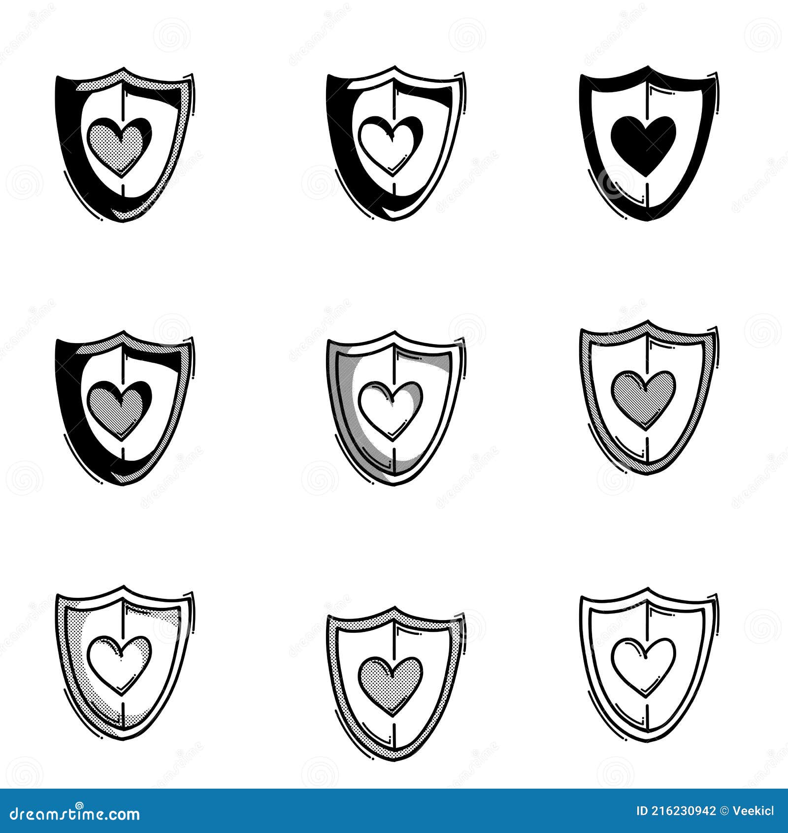 Shield Heart Doodle Vector Icon. Drawing Sketch Illustration Hand Drawn ...