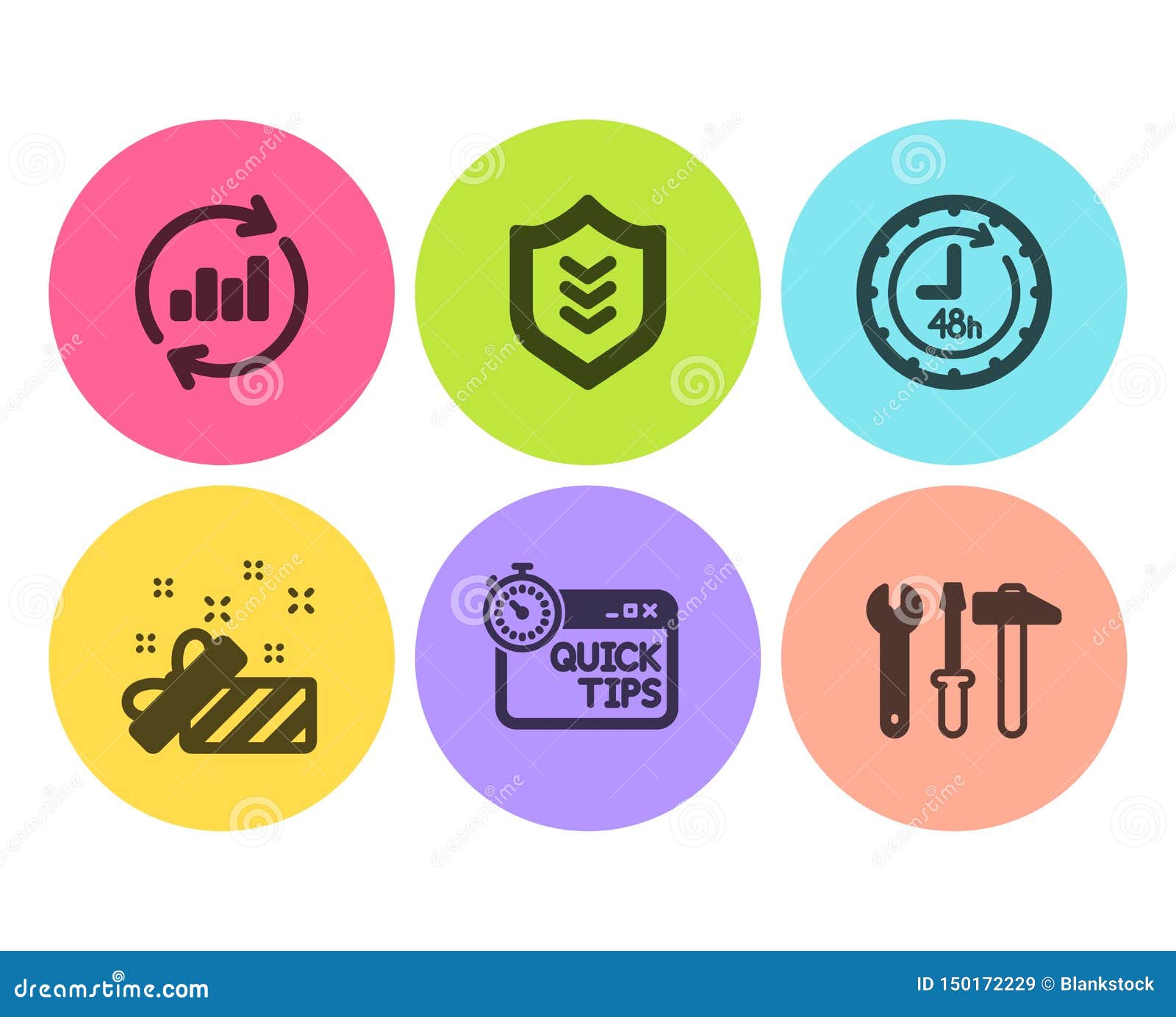 Shield, 48 Hours and Quick Tips Icons Set. Update Data, Present and ...
