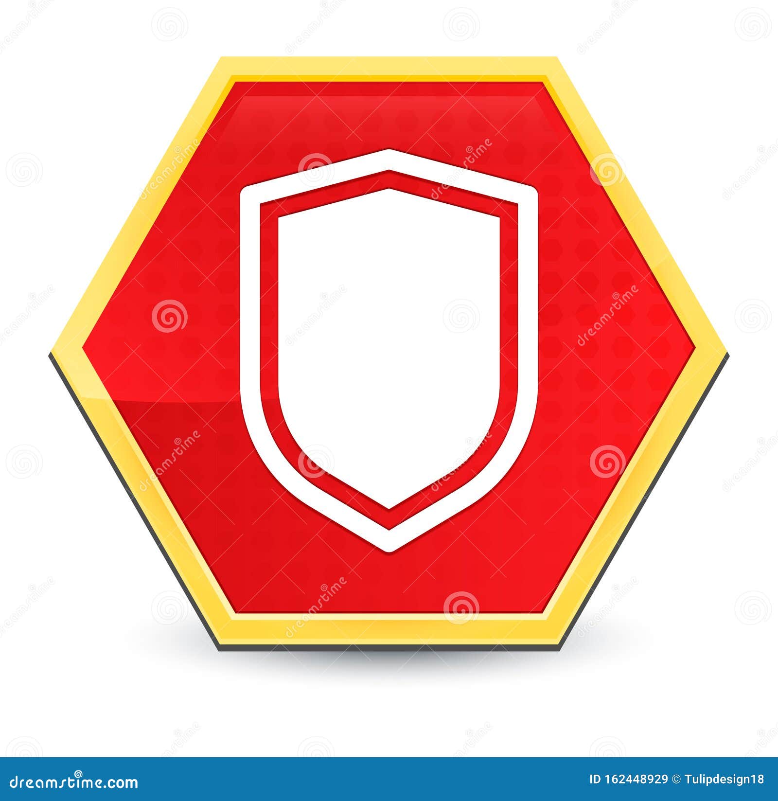 Shield Icon Abstract Red Hexagon Button Bright Yellow Frame Elegant ...