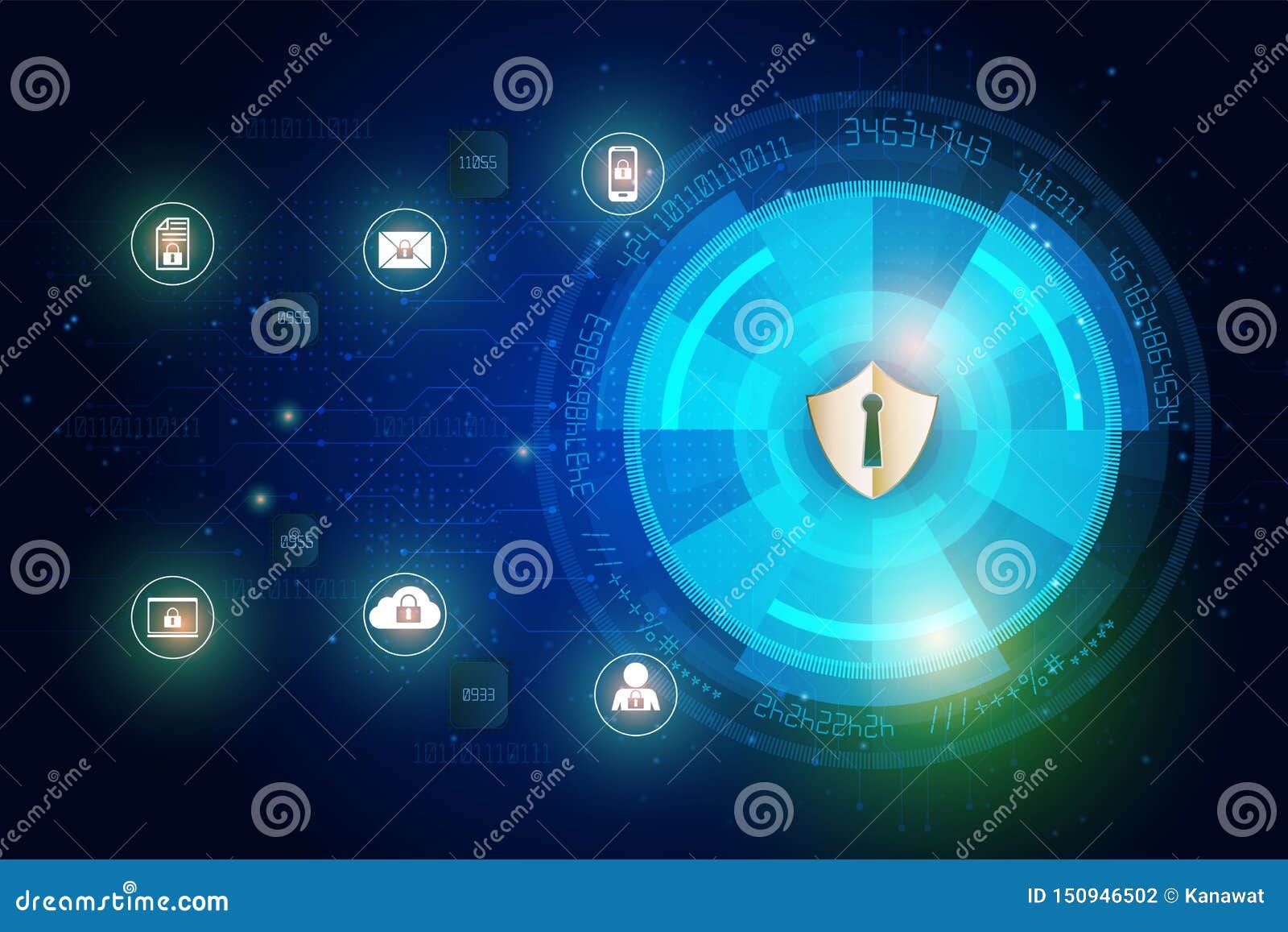 Shield Icon on Abstract Technology Security Digital Data and Security ...